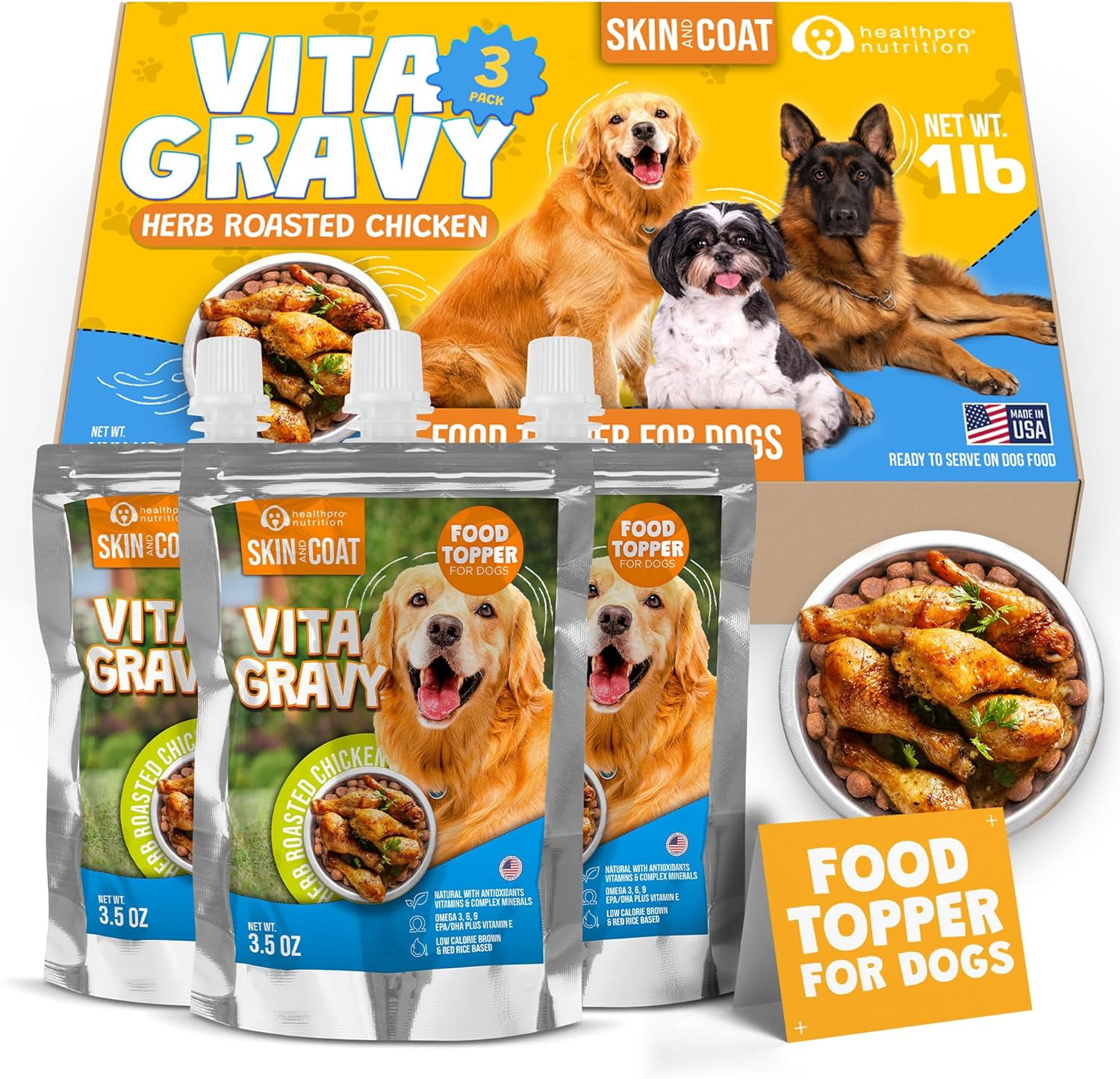 Vita-Gravy Omega 3 & 6 Dog Skin & Coat Food Topper, Supports Optimal ...