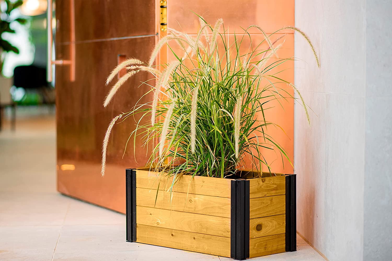 Vita Mezza 24 inch x 12 inch Cedar Planter with Black Aluminum Posts ...