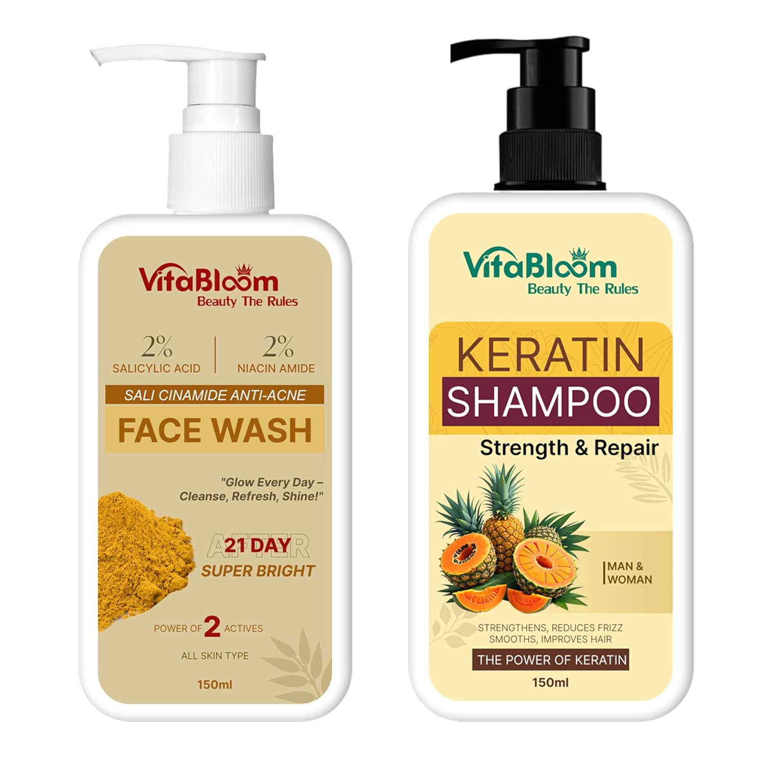 VitaBloom AntiAcne Face Wash with 2 Salicylic Acid 2 Niacinamide Keratin Shampoo Strength Repair ...