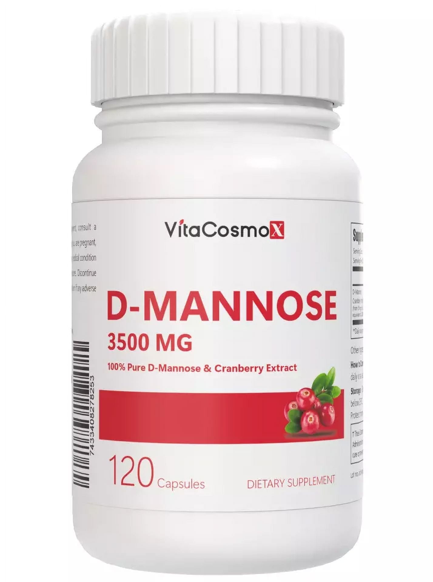 VitaCosmoX D-Mannose 3500 Mg With Cranberry Extract - Urinary Tract, Bladder Health - Walmart.com