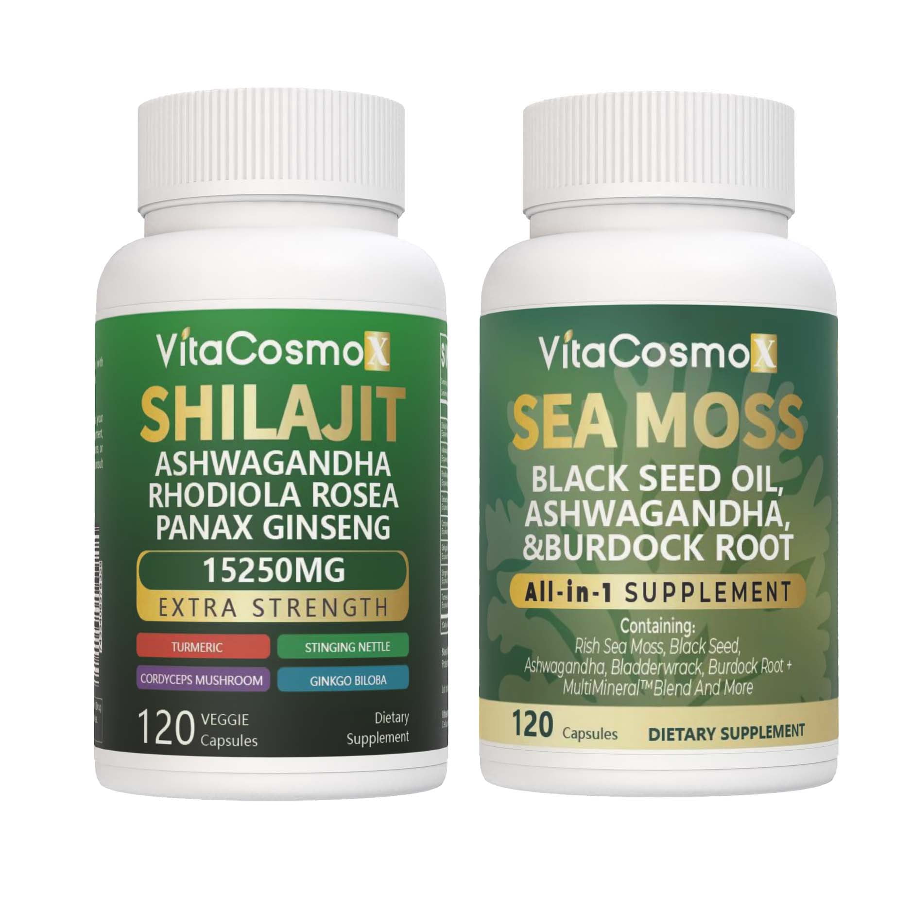 VitaCosmoX Dynamic Vitality Bundle - Sea Moss 7000mg, Black Seed Oil ...