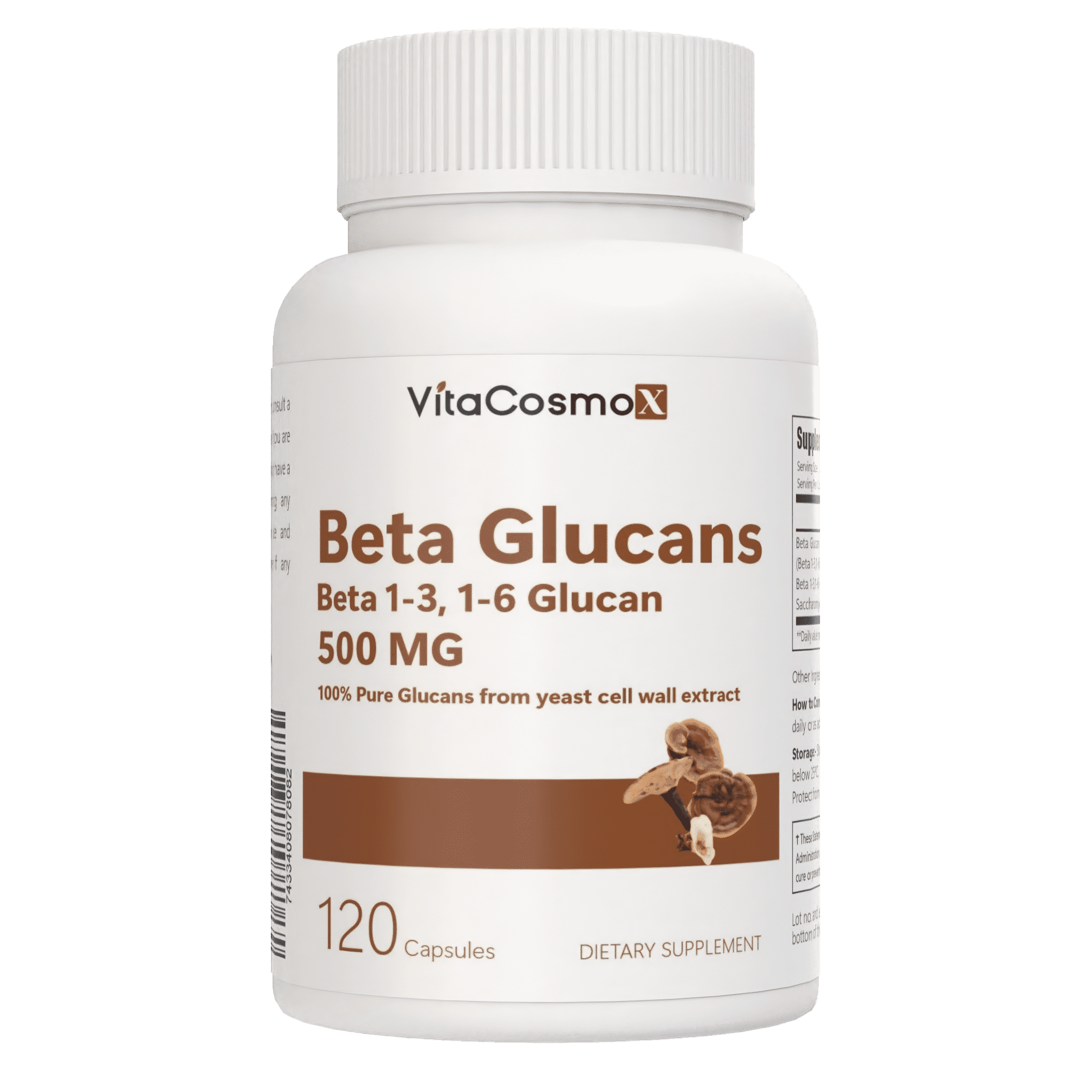 VitaCosmoX Beta Glucan Capsules 500mg Per Serving (120 Vegetarian ...