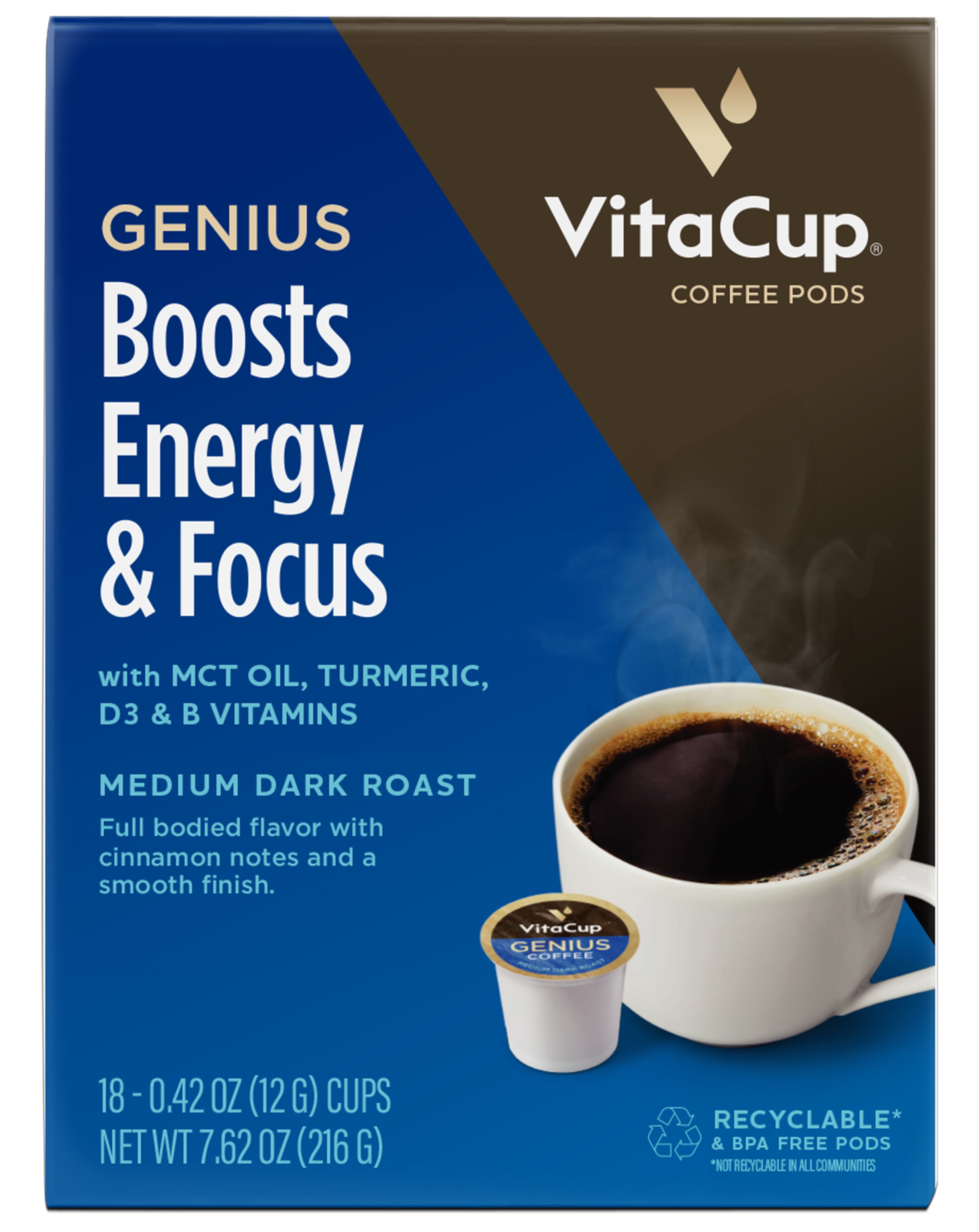 VitaCup Genius Coffee Pods 18 CT Keto Energy & Focus with MCT, Turmeric ...