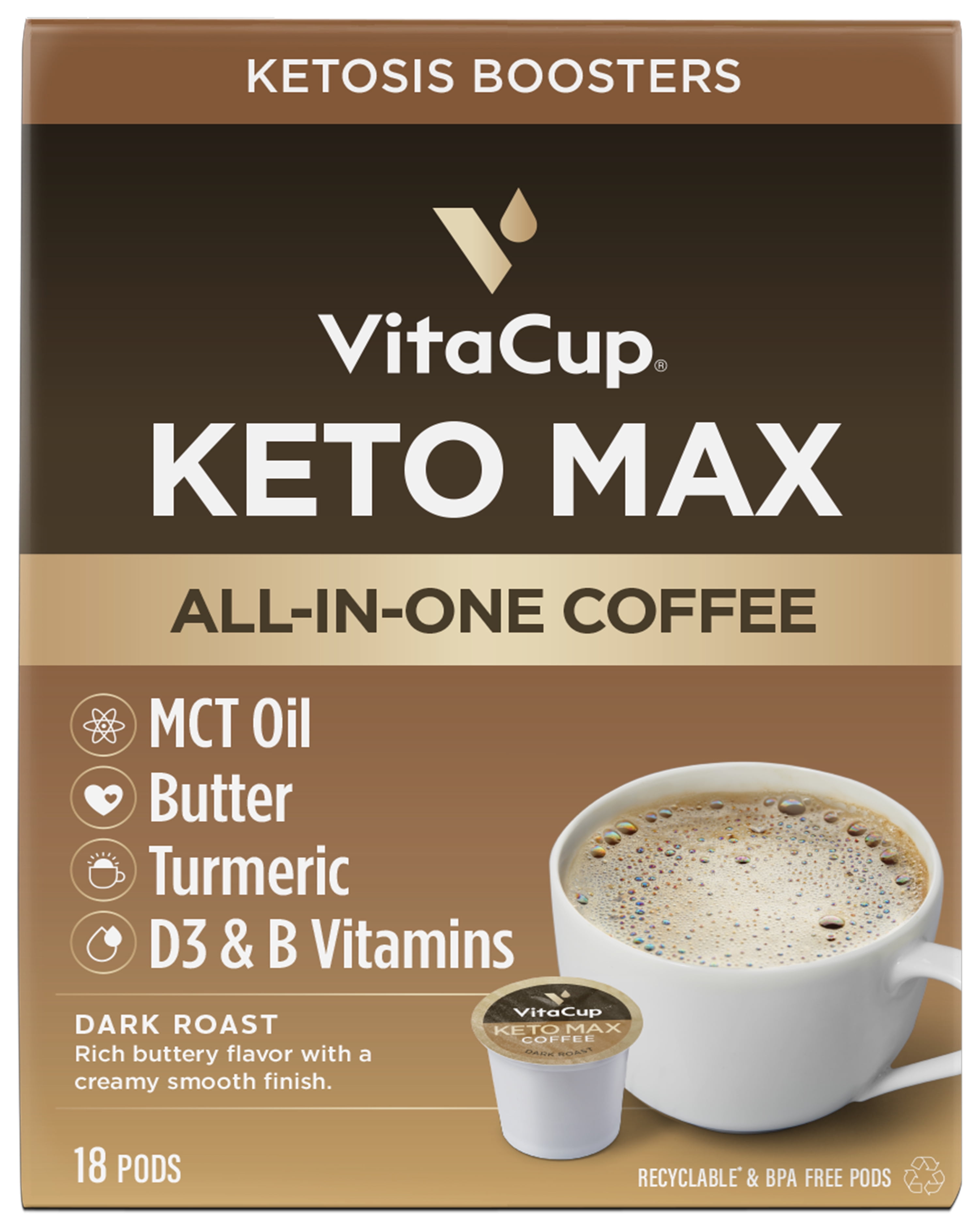 VitaCup 18 Ct Keto Max Organic Coffee Pods Compatible with Keurig K-Cup ...