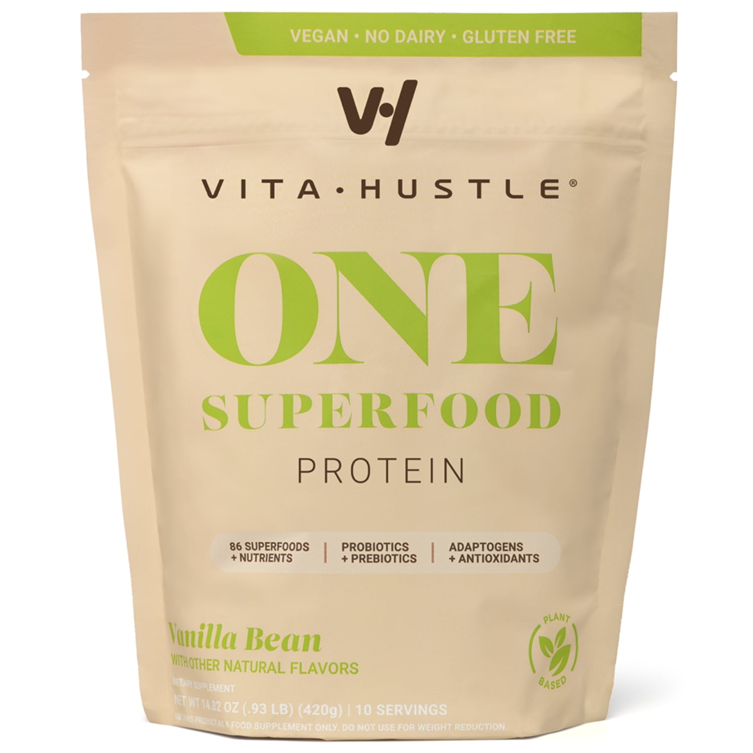 VitaHustle Vegan Mix, Superfood Protein + Greens, Vanilla, Energy ...