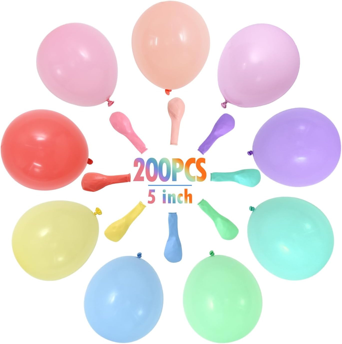 VitaShop 200pcs 5 Inch Pastel Balloons, Assorted Colors Small Party ...