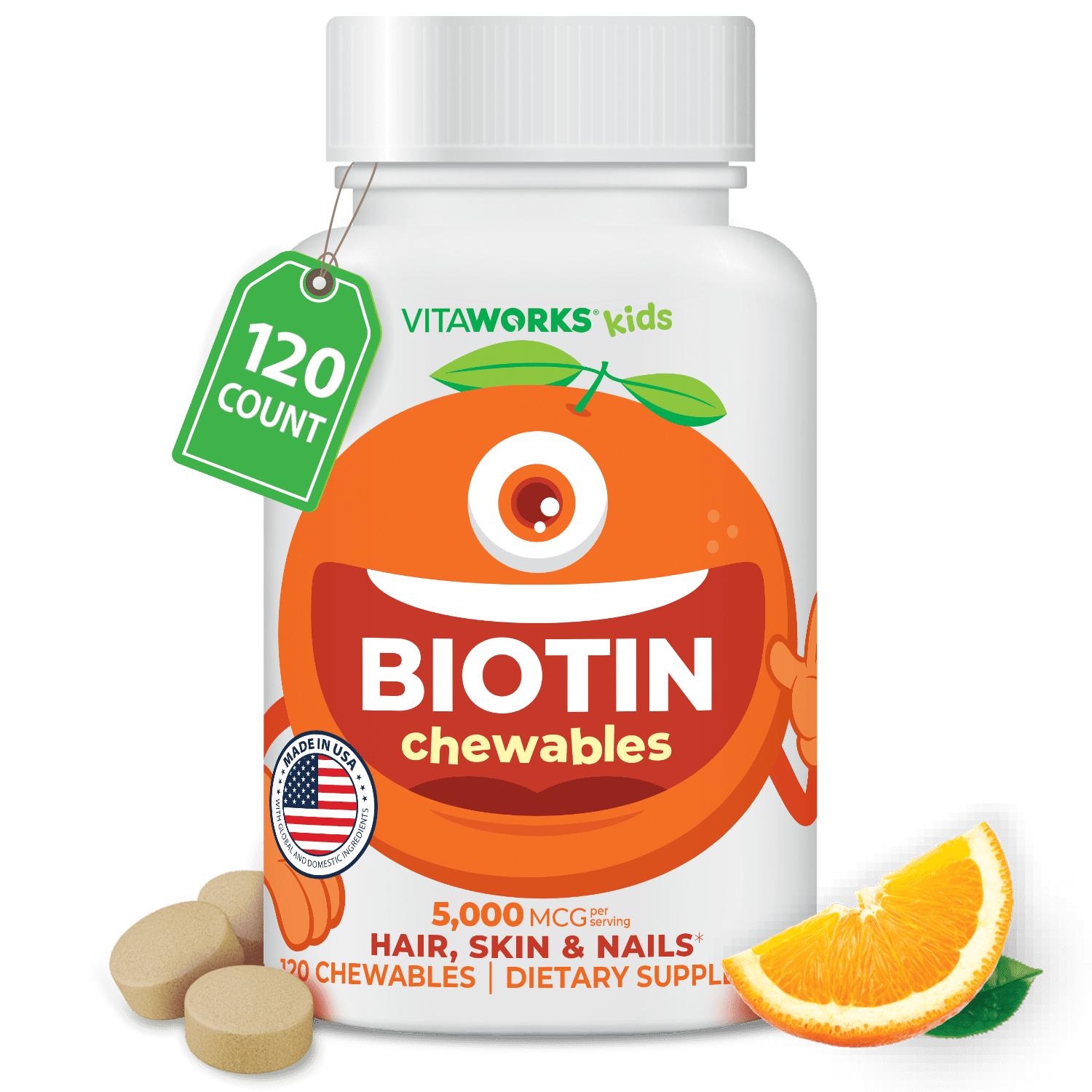 VitaWorks Essential Children's Biotin 5000mcg Chewable Tablets, 120 ...