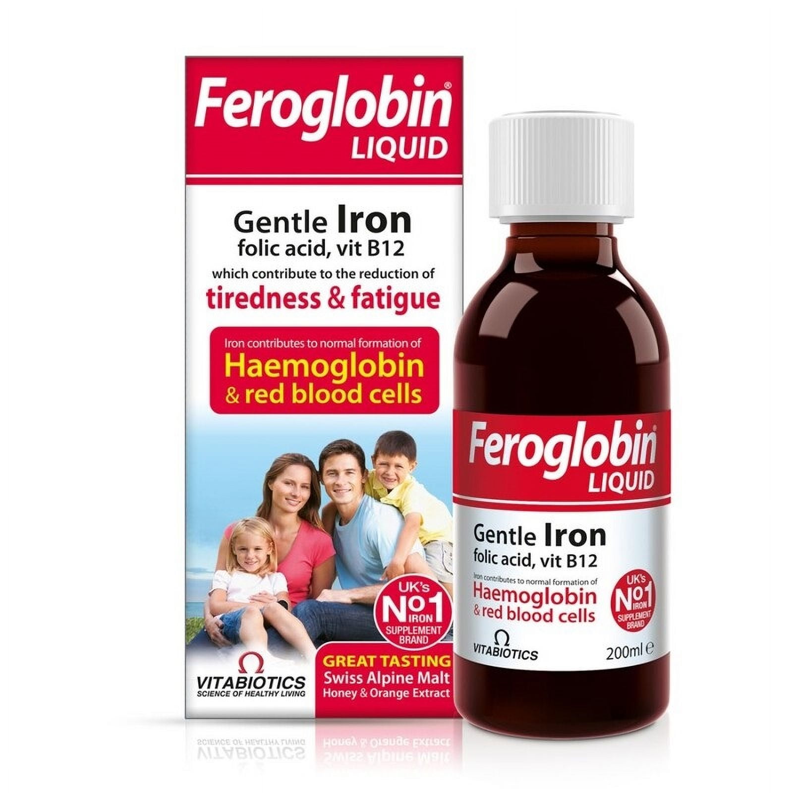 Vitabiotics Feroglobin Liquid Iron Supplement, 200 mL, Gentle Formula ...