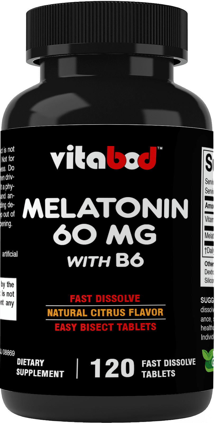 Vitabod Melatonin 60mg with B6, 120 Fast Dissolve Tablets, Vegetarian - Walmart.com