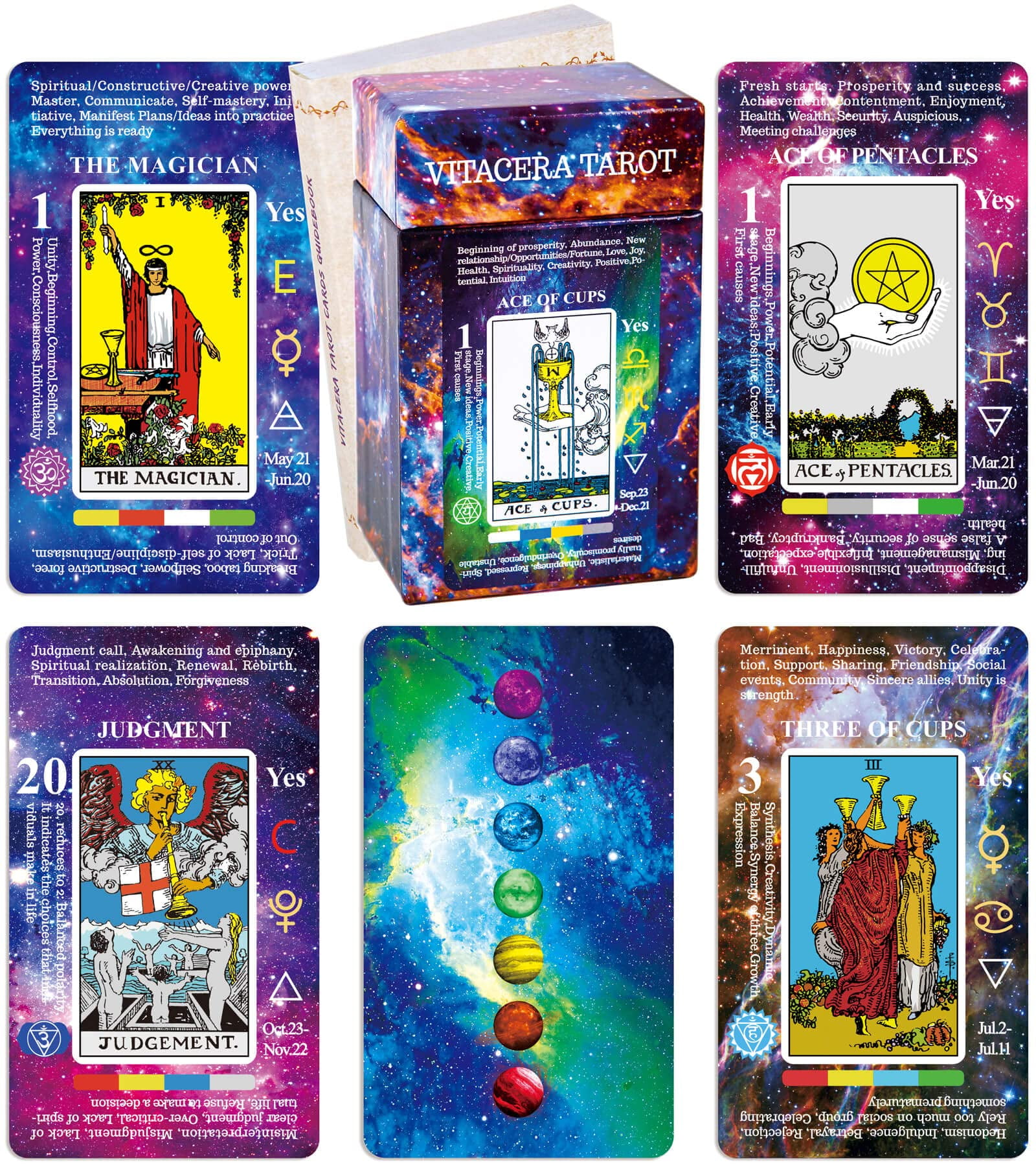Vitacera Tarot Cards for Beginners , Card Deck with Guidebook, Keywords ...