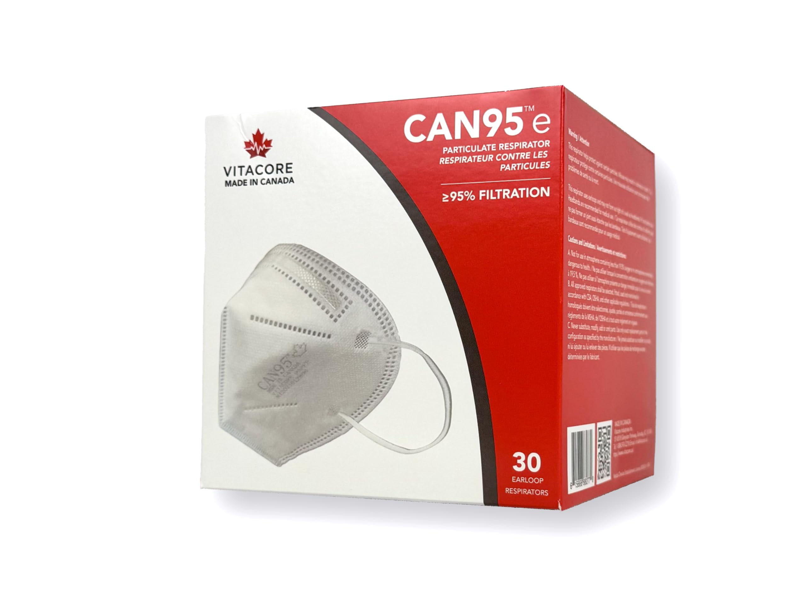 Vitacore CAN95e Disposable White Earloop Mask 30 Pack | High Filtration ...