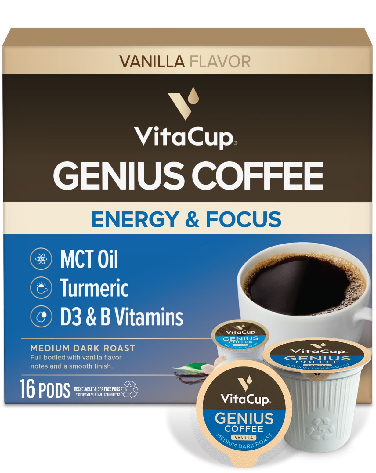 Vitacup Genius Vanilla Keto Coffee Super Vitamin Pods Compatible w/ K ...