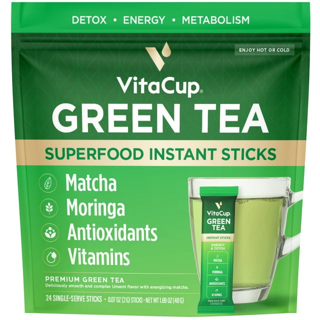 Vitacup Instant Green Tea Packets with Matcha & Moringa, 24 Count ...
