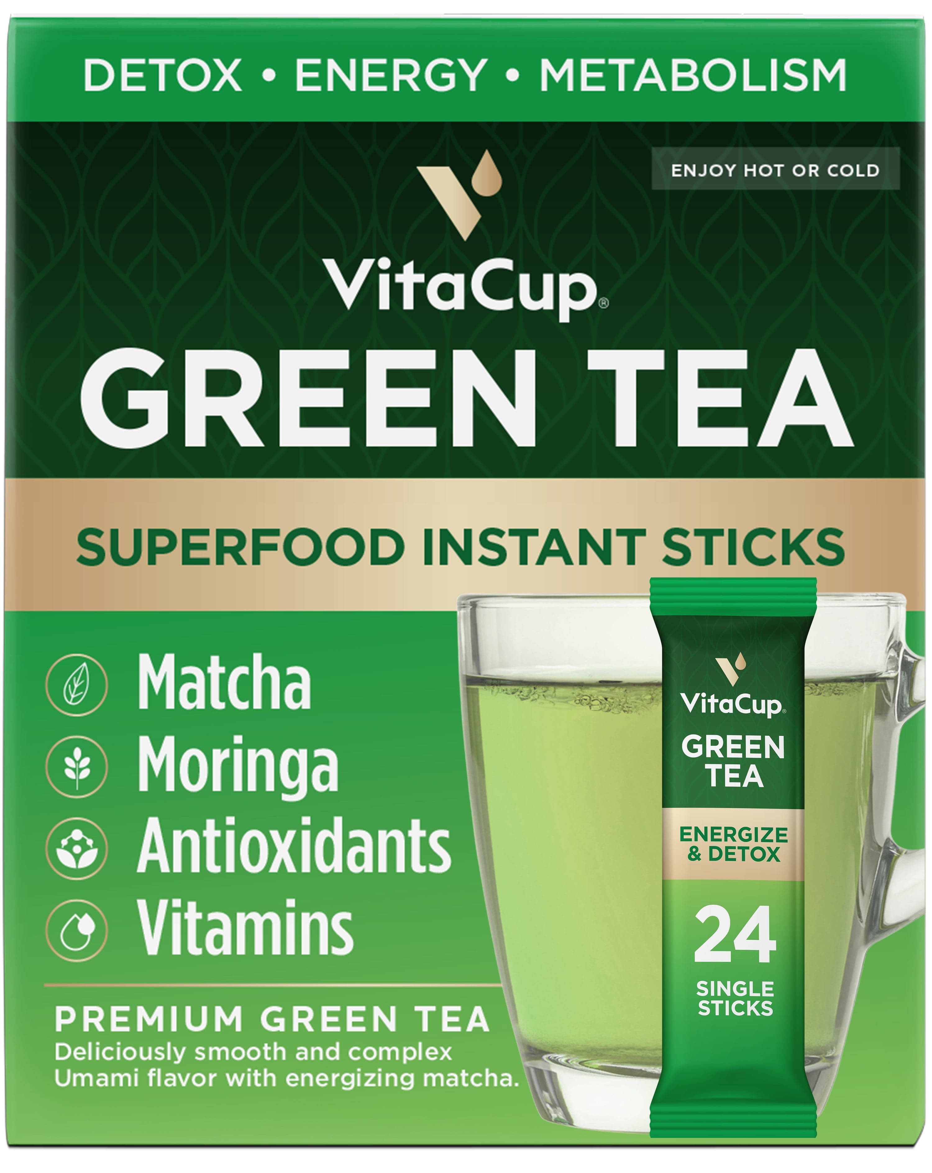 VitaCup, Instant Green Tea Packets, 24 Count, Matcha & Moringa ...