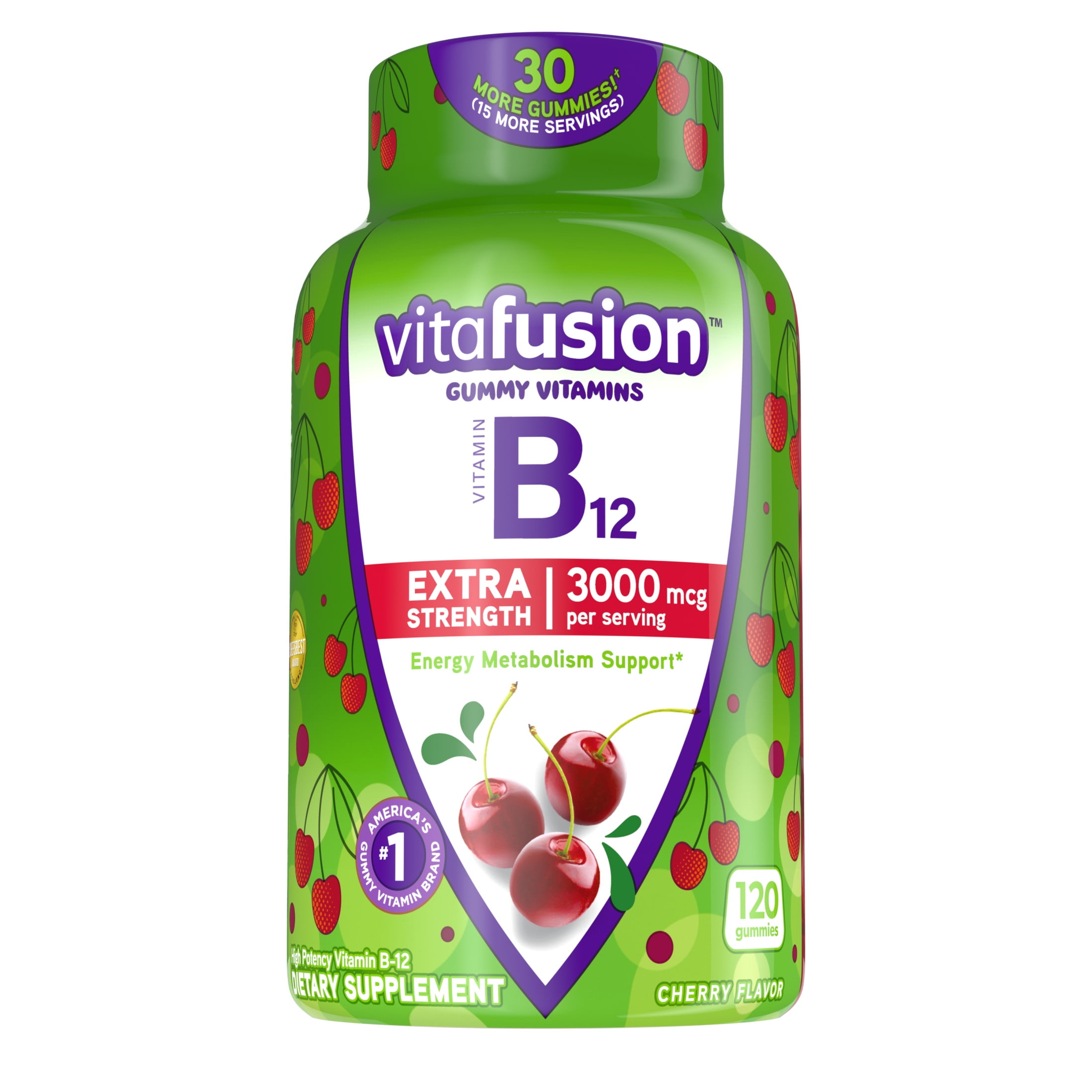 Vitafusion Extra Strength B12 Gummy Vitamins, Delicious Cherry Flavor ...