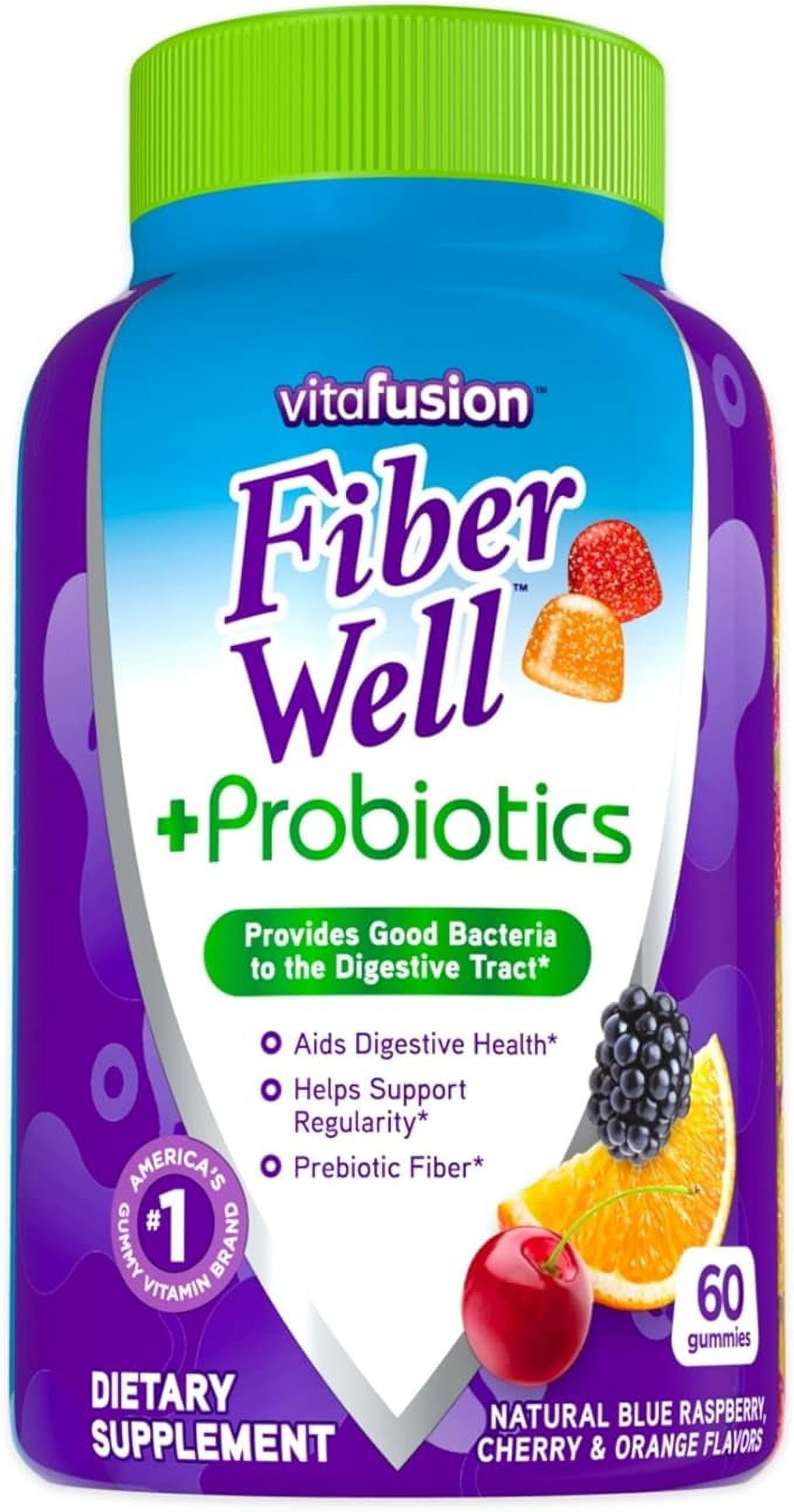 Vitafusion Fiber Well + Probiotics Gummies for Adults, 60 Count ...