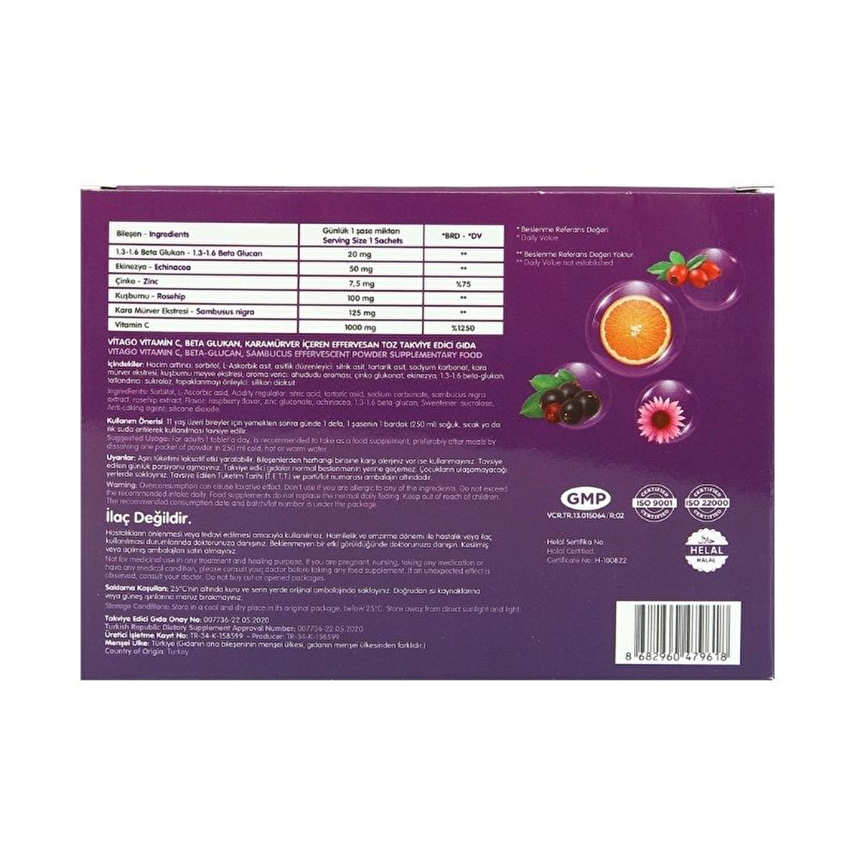Vitago Beta Glucan, Black Elderberry, Vitamin C Effervescent Sachet 10 Pack - Walmart.com