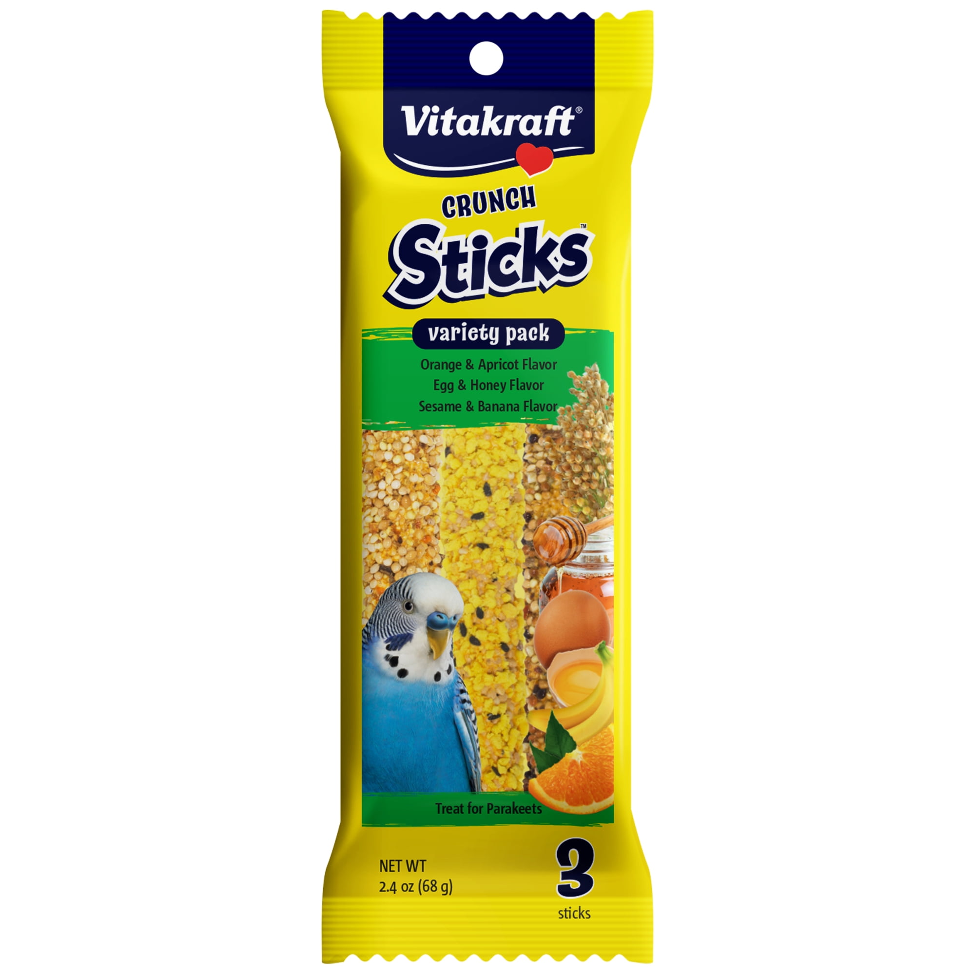 Vitakraft Parakeet Crunch Stick Variety Pack - 3 Flavors, 2.4 oz ...