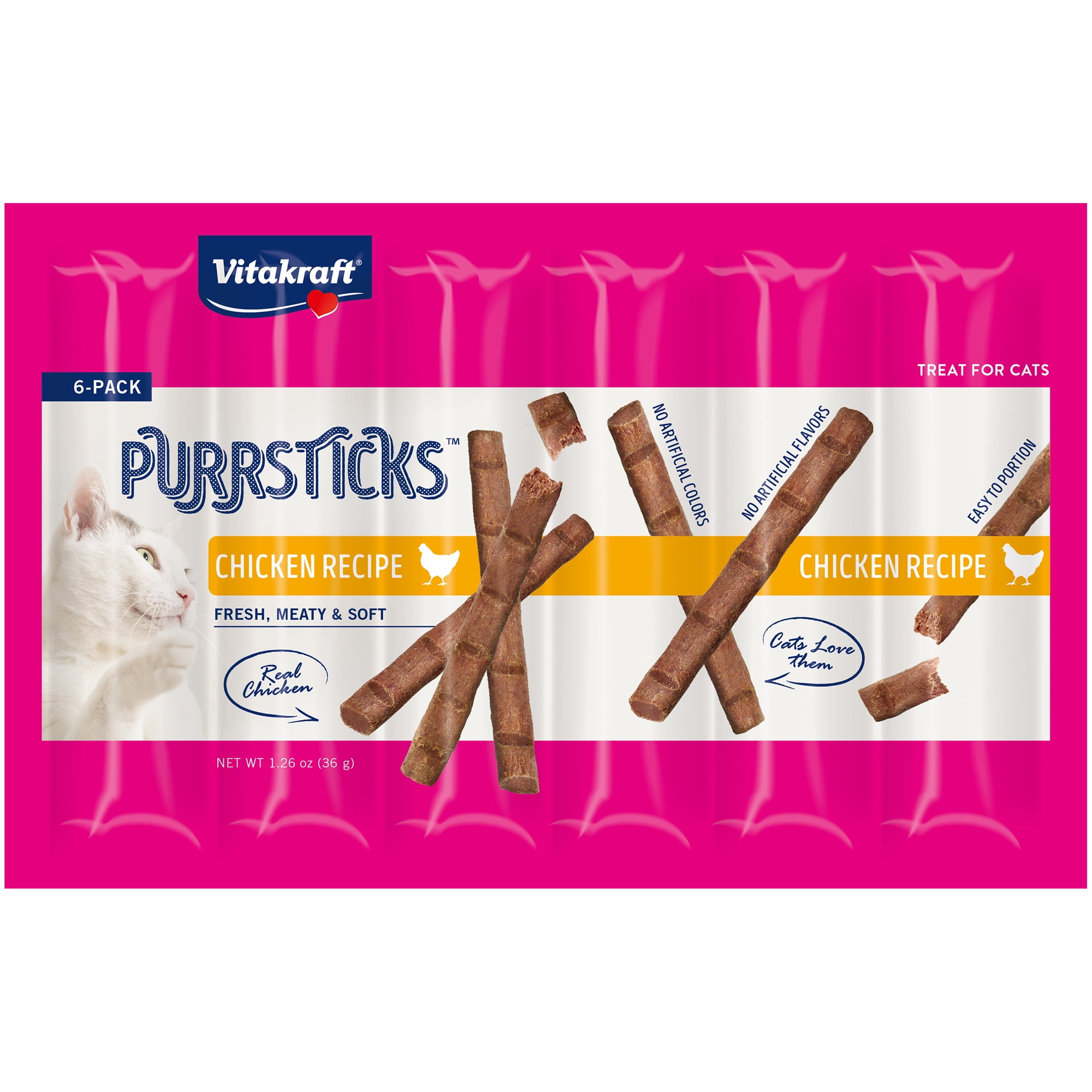 Vitakraft PurrSticks Cat Treat, Chicken Flavor, 4 Count Multi-Pack, 24 ...