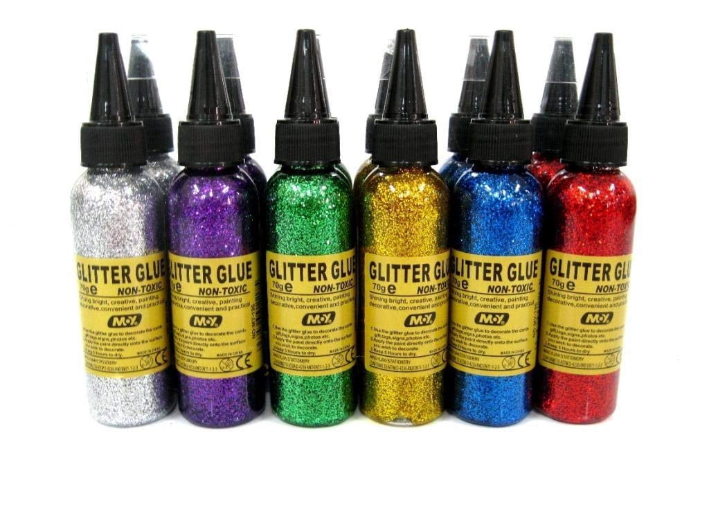 Vital Creations Pack of 6 Liquid Glitter Glue Washable Glitter Glue for ...