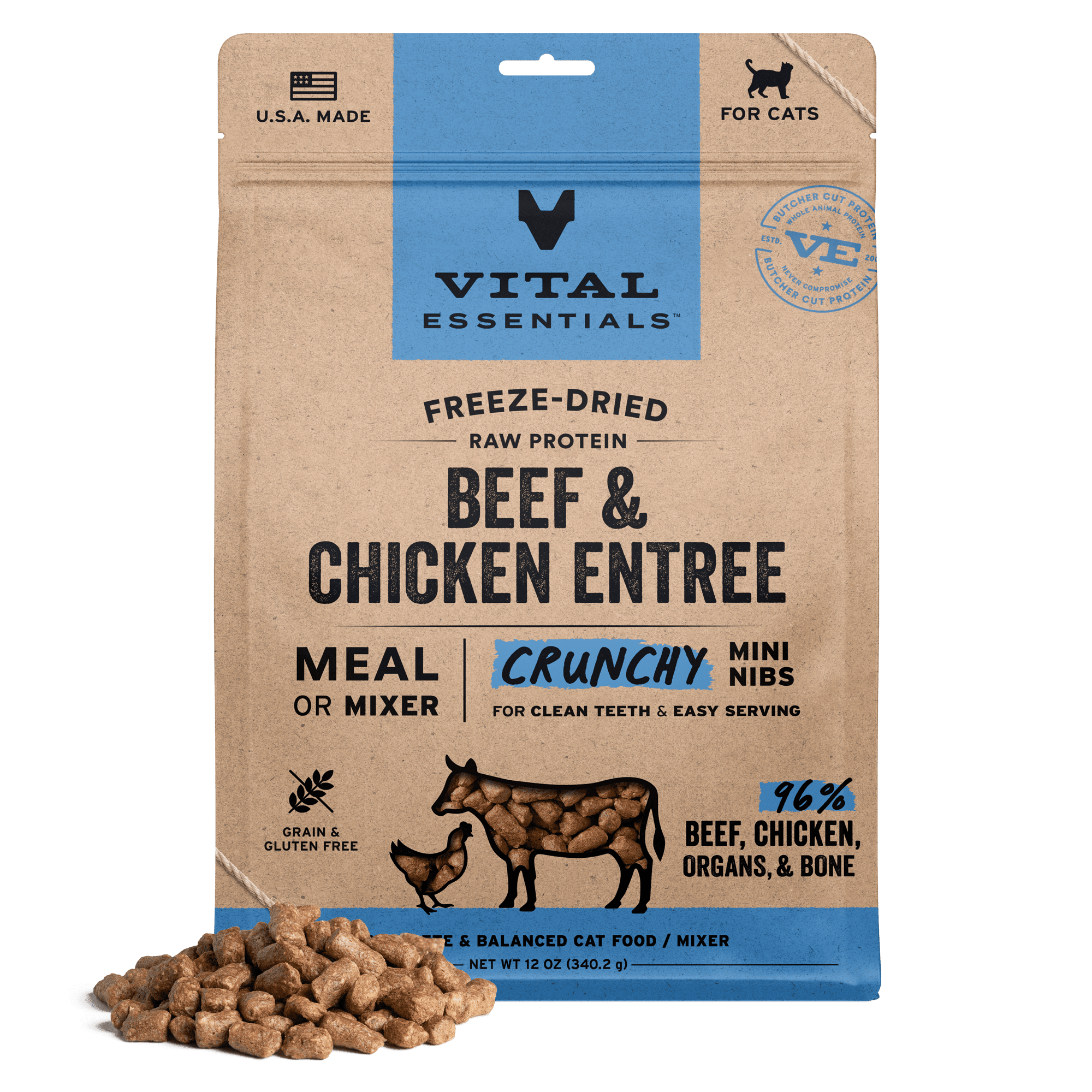 Vital Essentials Freeze Dried Raw Cat Food, Beef and Chicken Protein, 8 ...