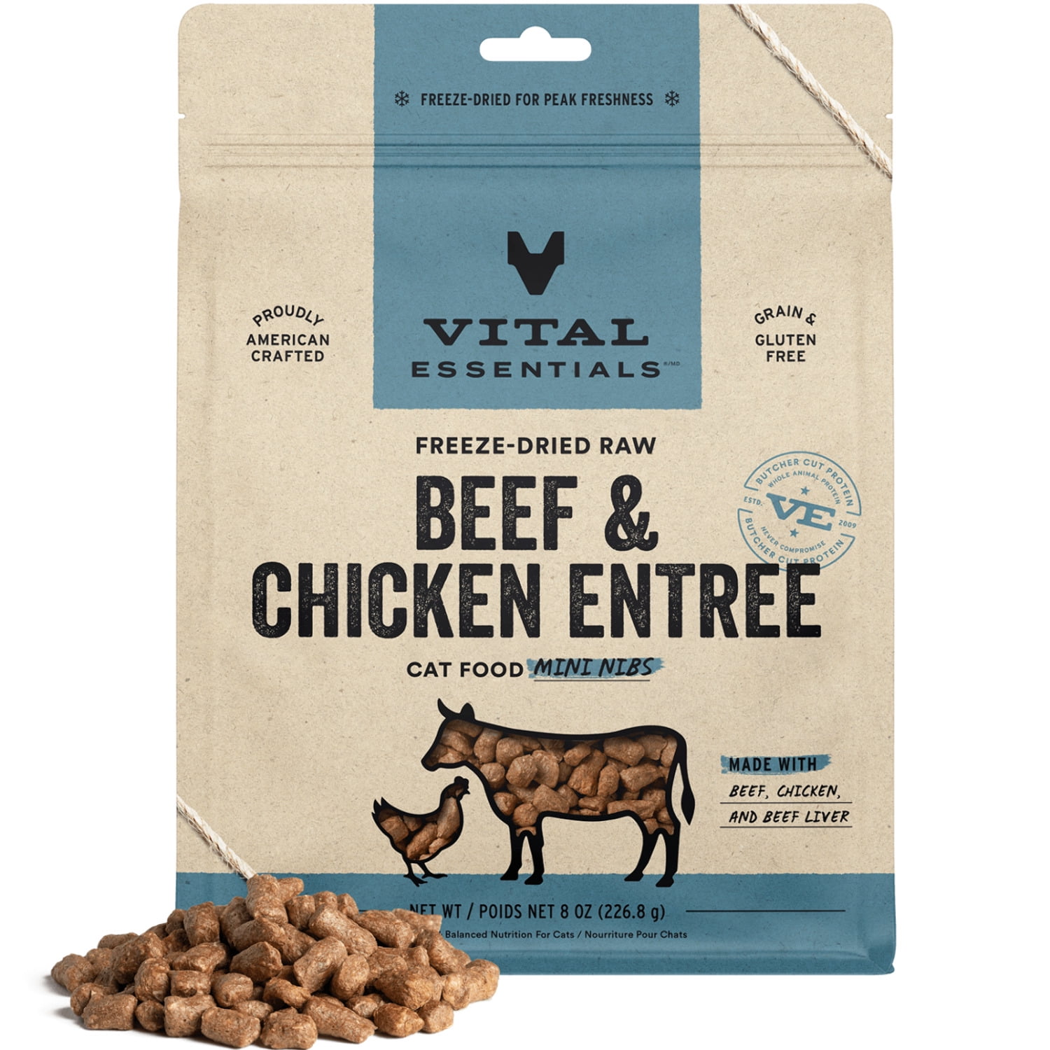 Vital Essentials Freeze Dried Raw Cat Food, Beef & Chicken Crunchy Mini ...