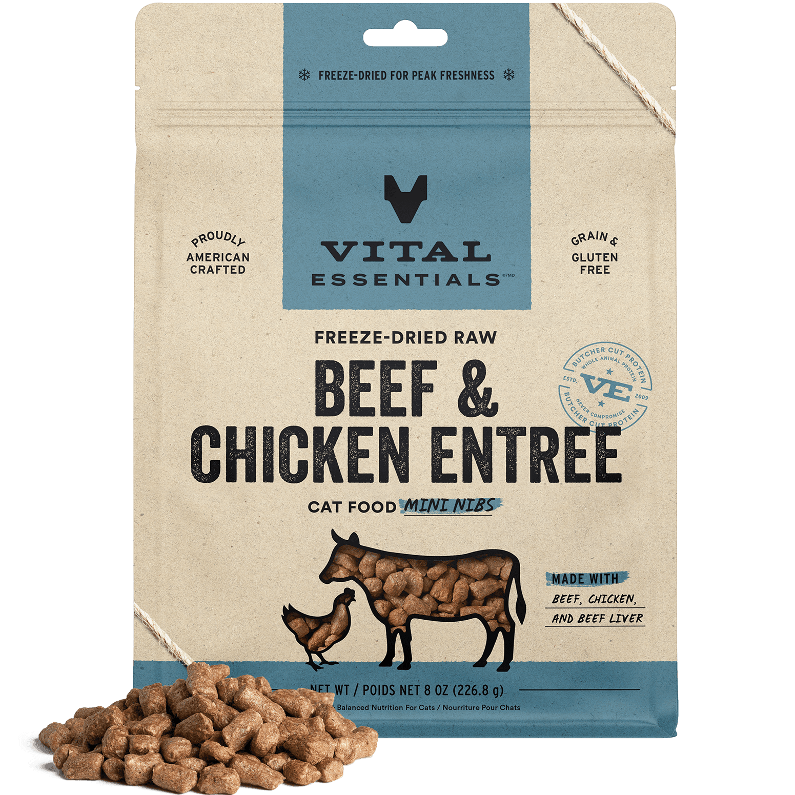 Vital Essentials Freeze Dried Raw Cat Food, Beef & Chicken Mini Nibs ...