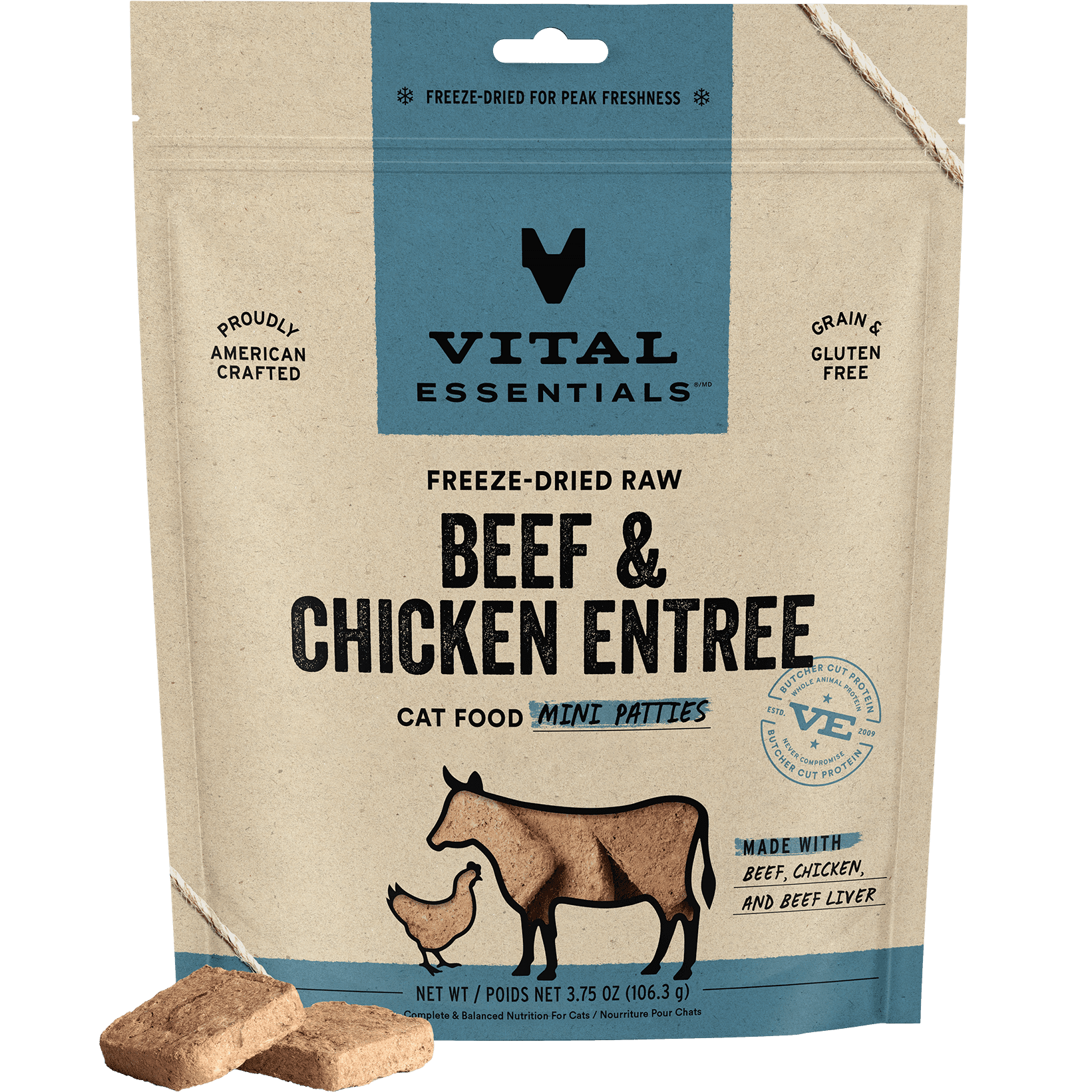 Vital Essentials Freeze Dried Raw Beef & Chicken Mini Patties Entrée ...
