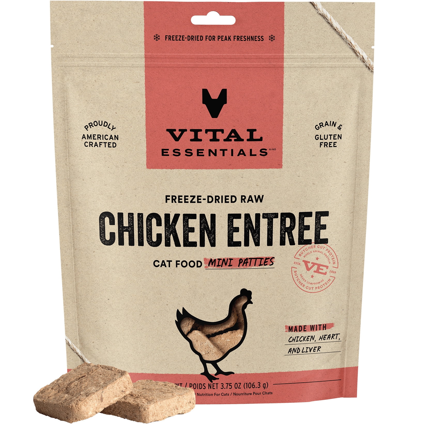 Vital Essentials Freeze Dried Raw Cat Food, Chicken Mini Patties Entree ...