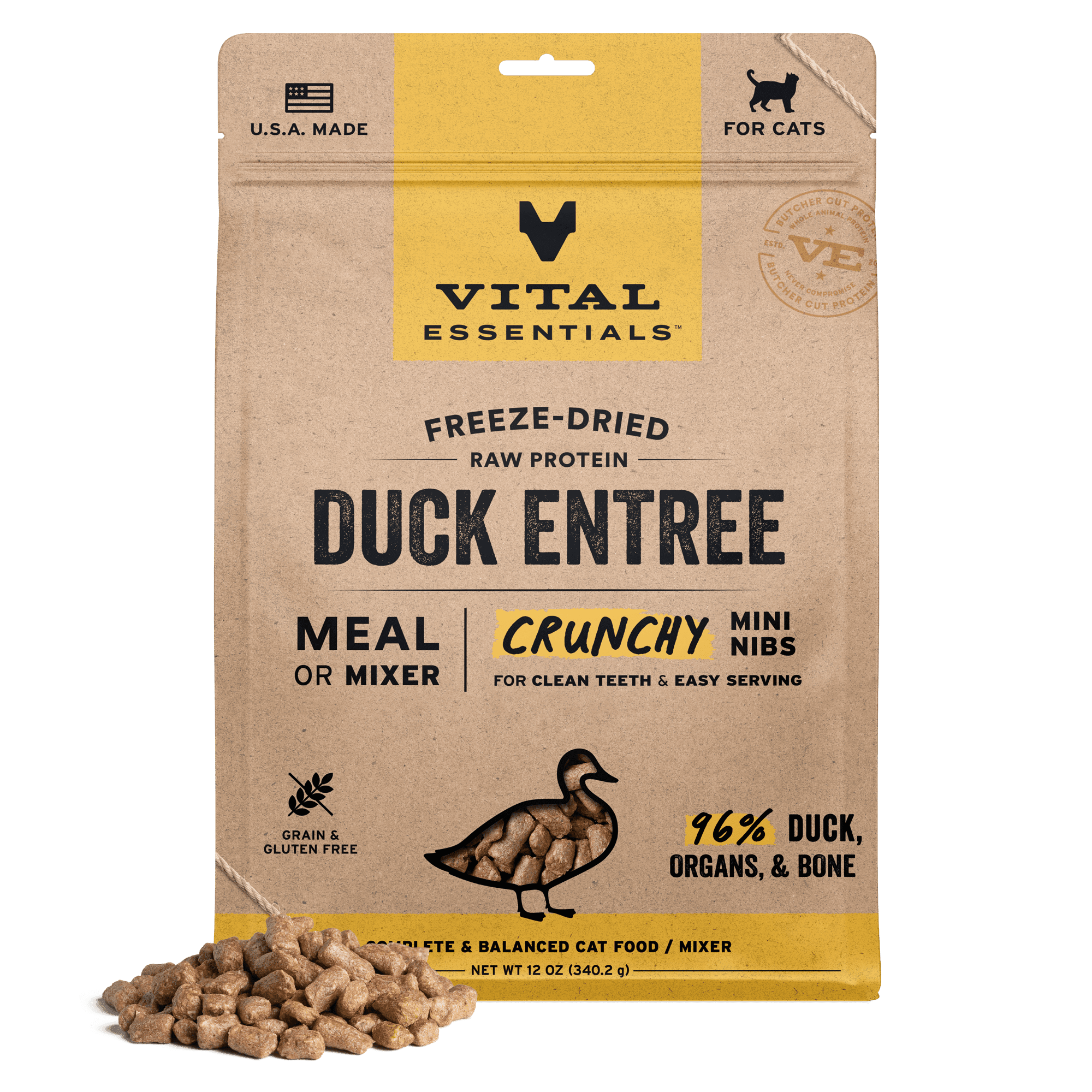 Vital Essentials Freeze Dried Cat Food, Raw Duck Crunchy Mini Nibs ...