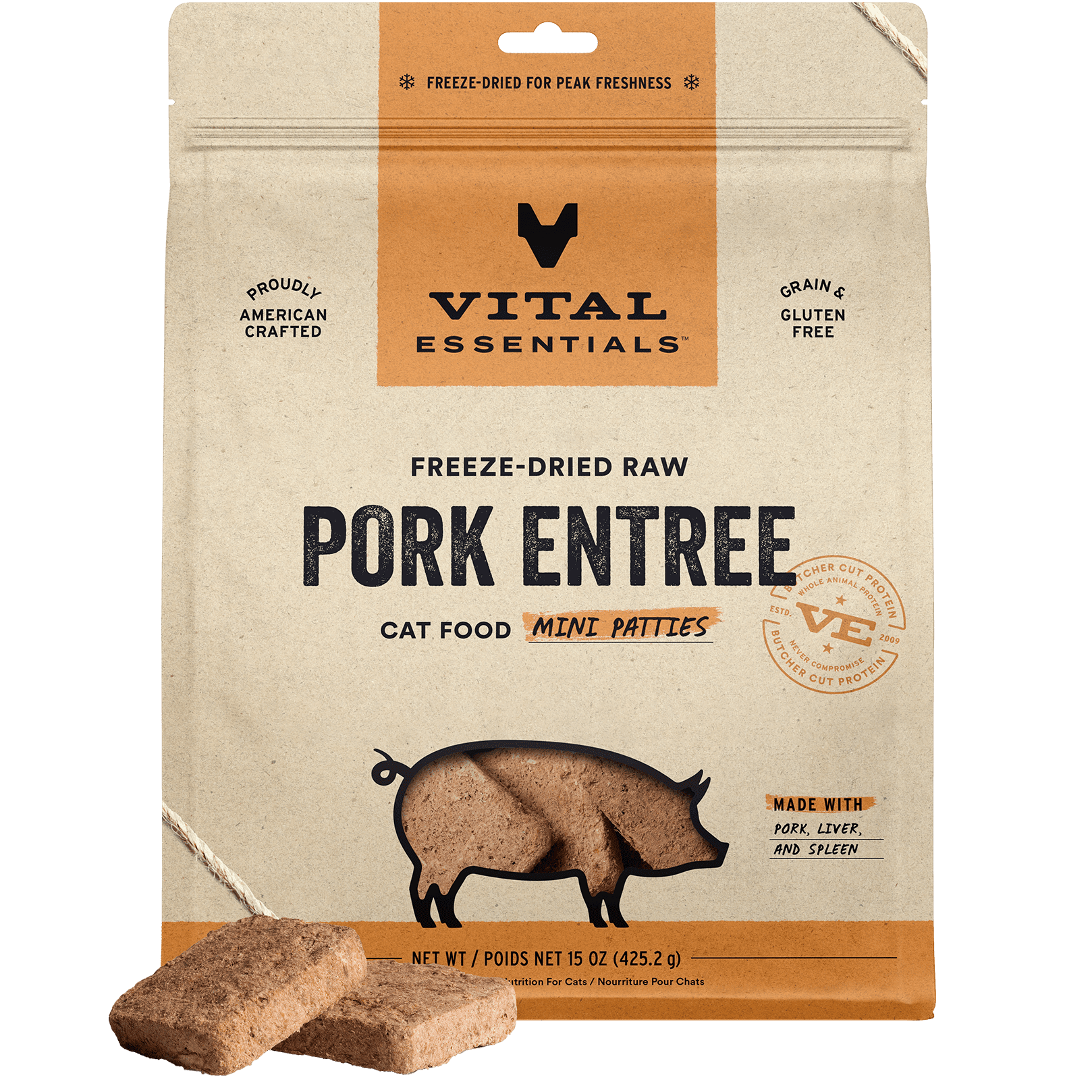 Vital Essentials® Freeze-Dried Raw Pork Entree Cat Food Mini Patties ...