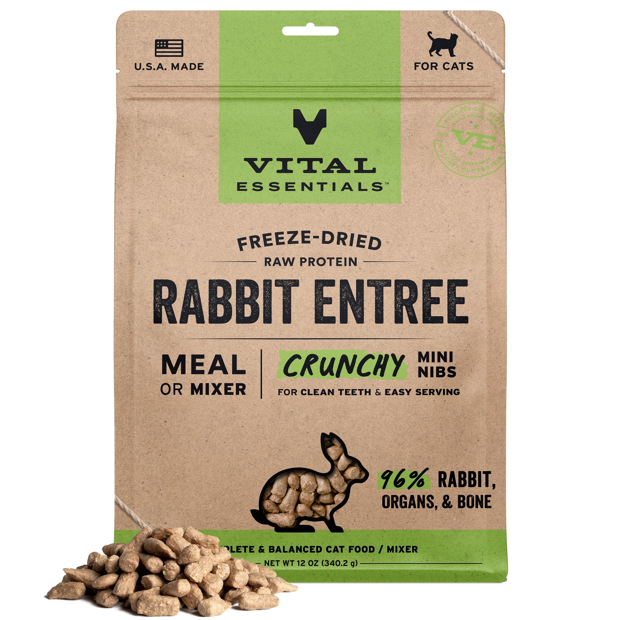 Vital Essentials Freeze Dried Raw Cat Food, Rabbit Crunchy Mini Nibs ...