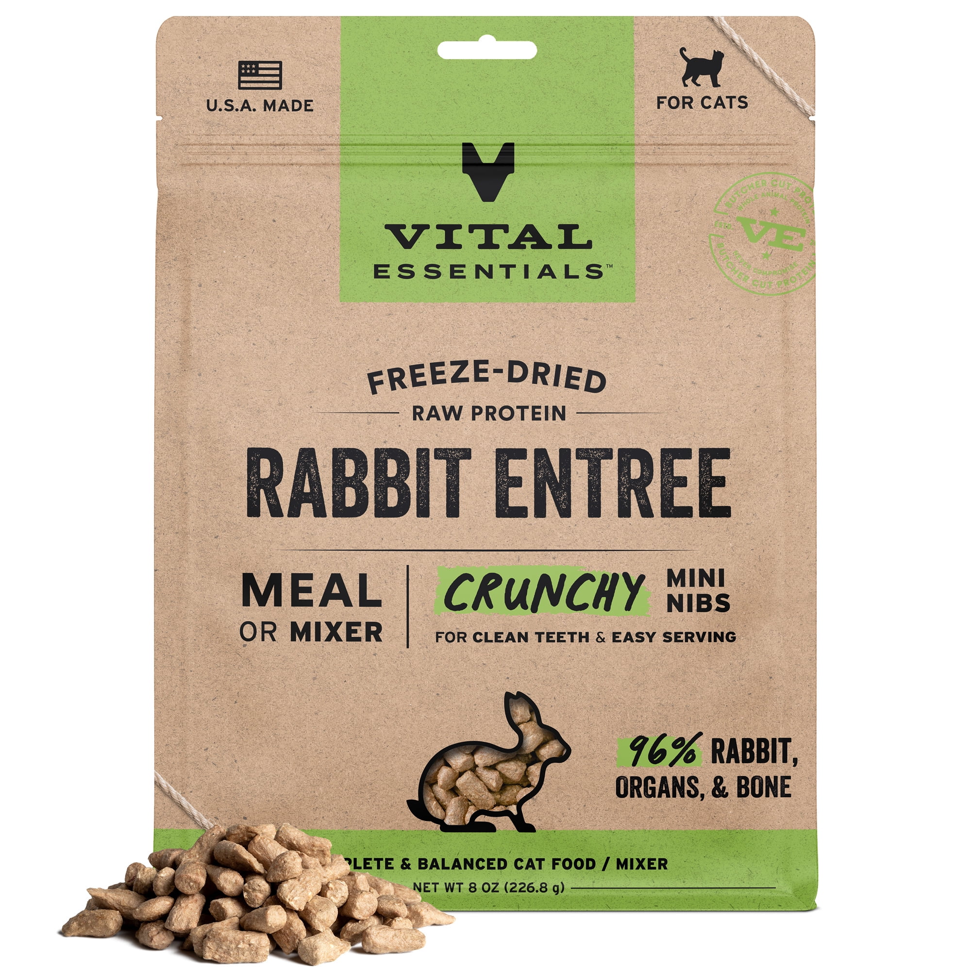 Vital Essentials Freeze Dried Raw Cat Food, Rabbit Crunchy Mini Nibs ...