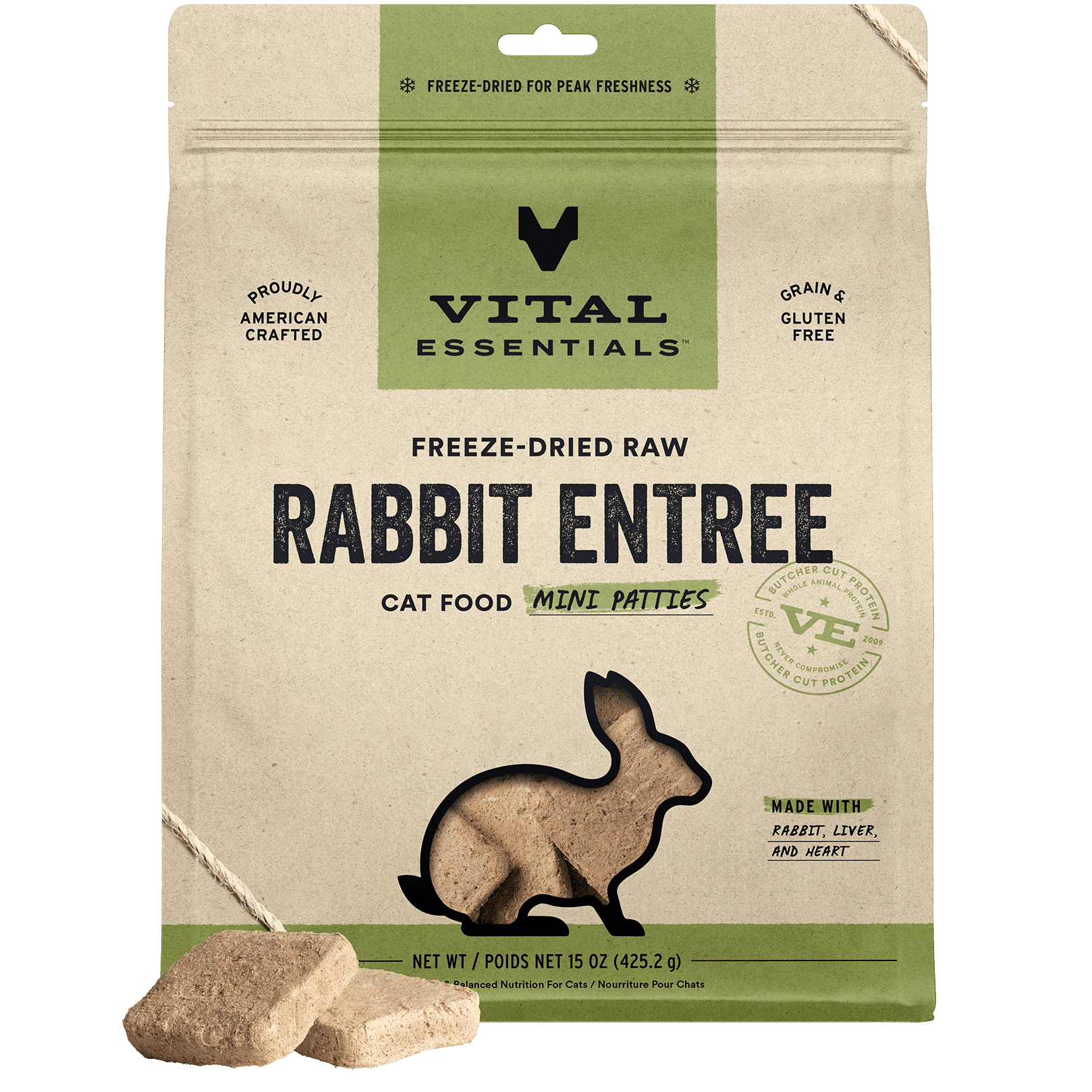 Vital Essentials Freeze Dried Raw Cat Food, Rabbit Mini Patties Entree ...