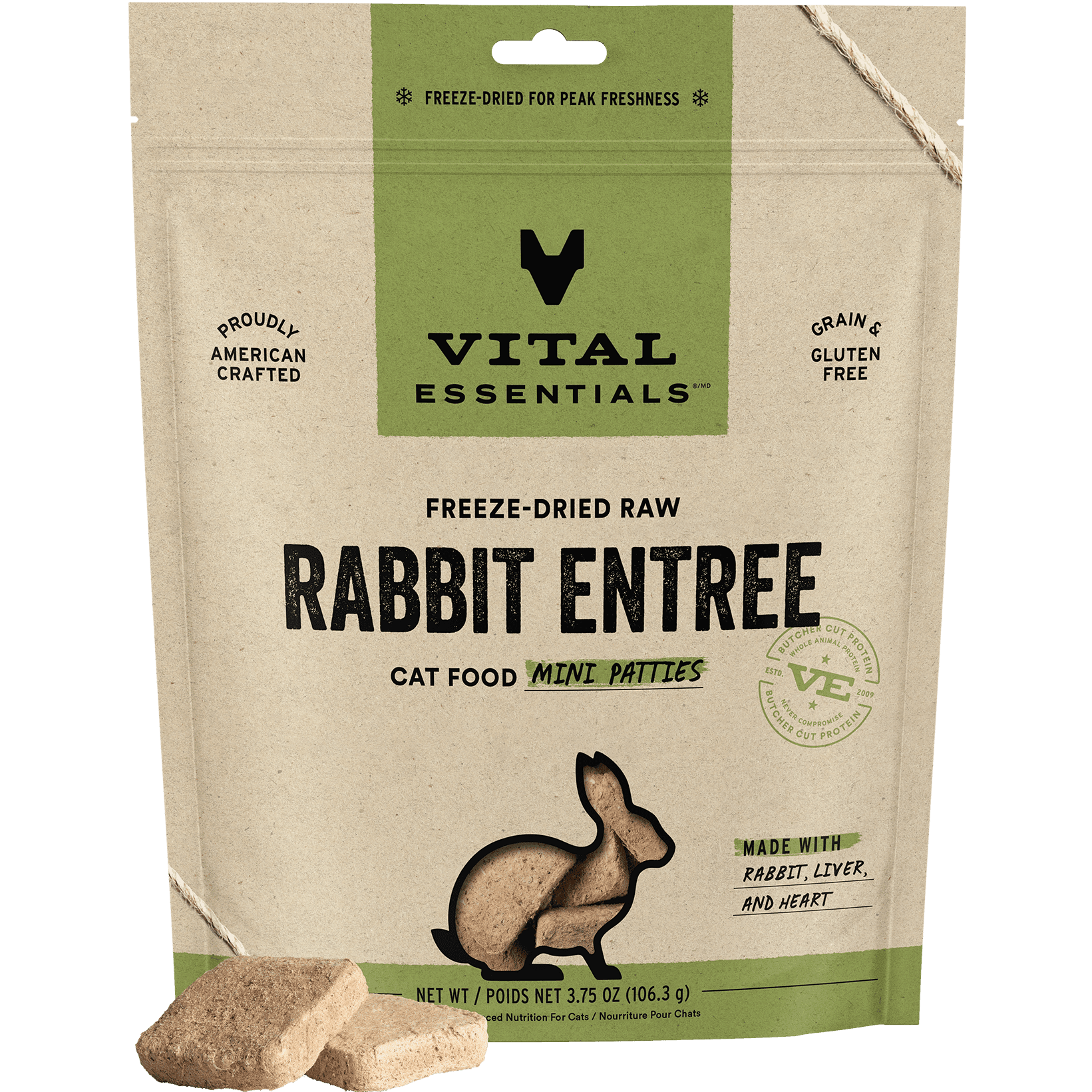 Vital Essentials Freeze Dried Raw Rabbit Mini Patties Entrée Cat Food ...