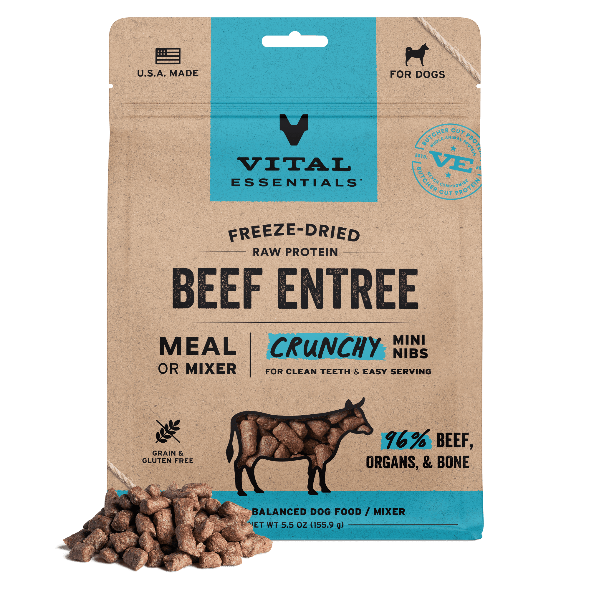 Vital Essentials Freeze-Dried Raw Dog Food, Beef Mini Nibs, 5.5 oz ...