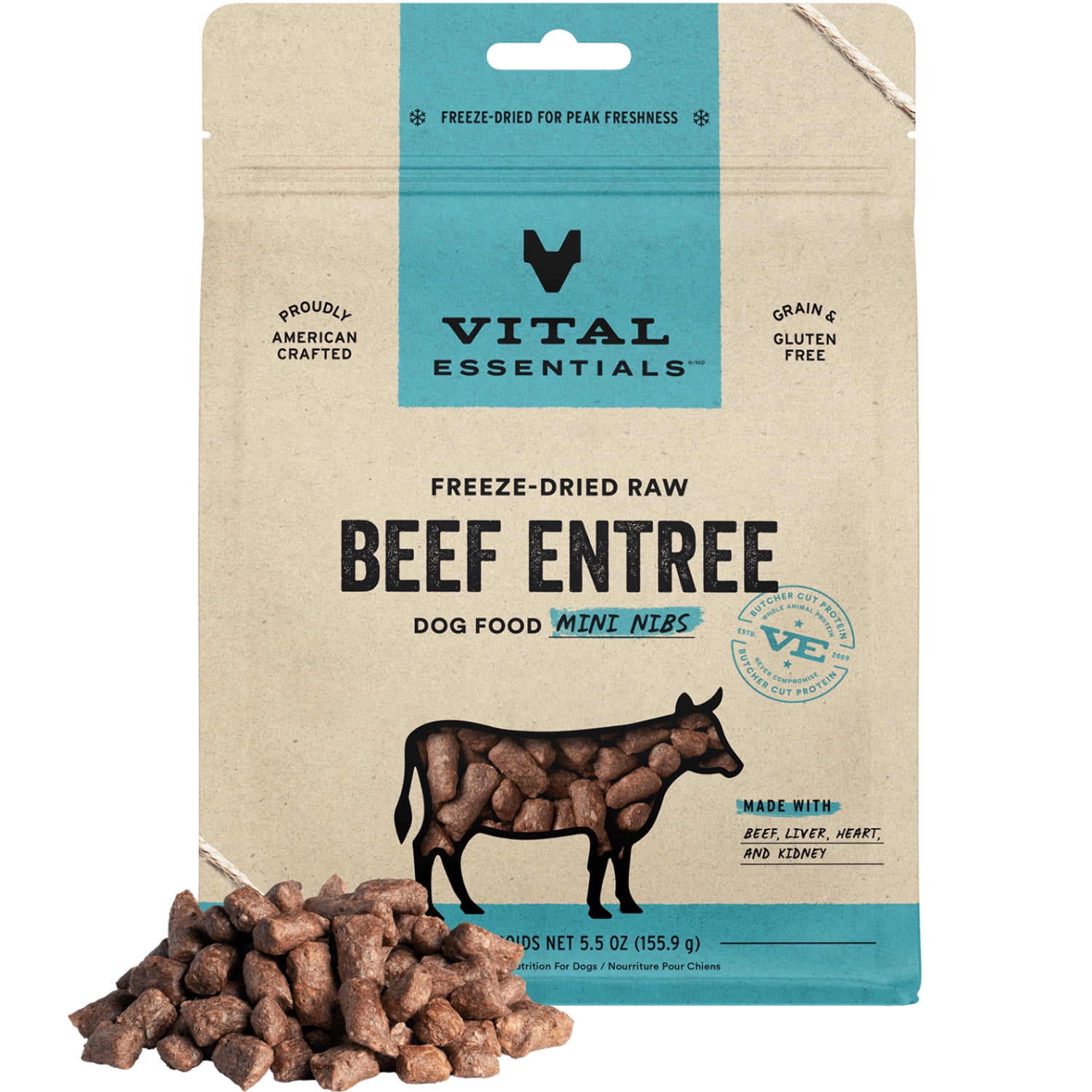 Vital Essentials Dog Freeze-Dried Mini Nibs Beef 5.5oz. - Walmart.com
