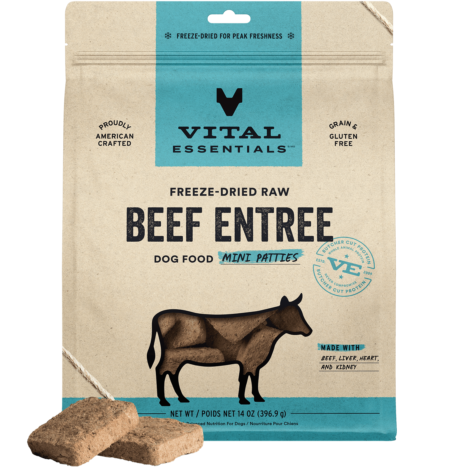 Vital Essentials, Freeze-Dried Raw Dog Food, Beef Mini Patties 14 oz ...