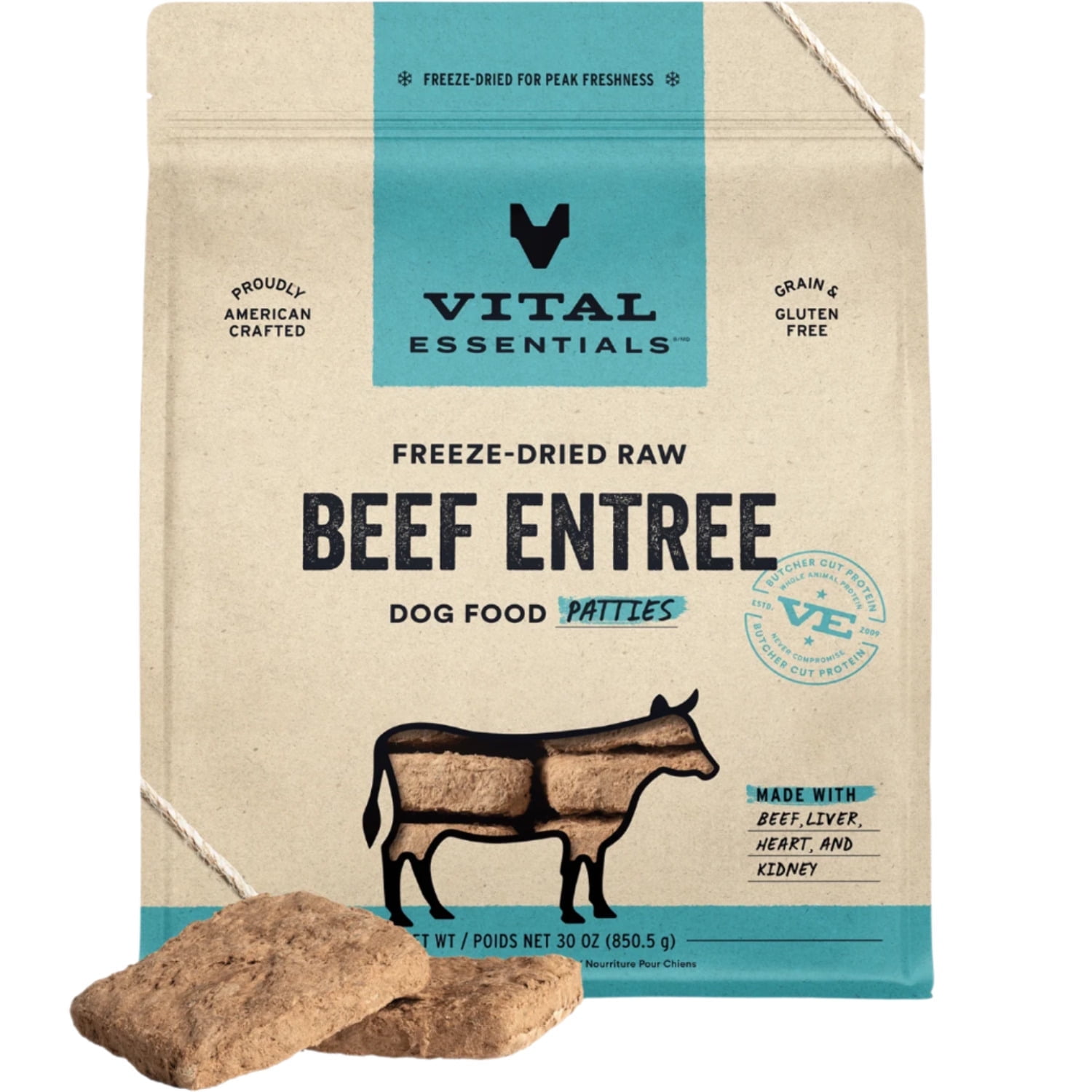 Vital Essentials, Freeze Dried Raw Dog Food, Beef Patties, 30 oz ...