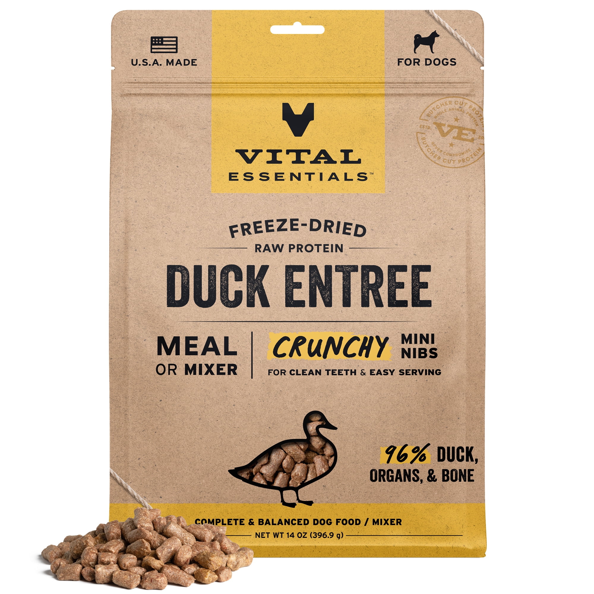 Vital Essentials Freeze Dried Raw Dog Food, Duck Crunchy Mini Nibs Meal ...