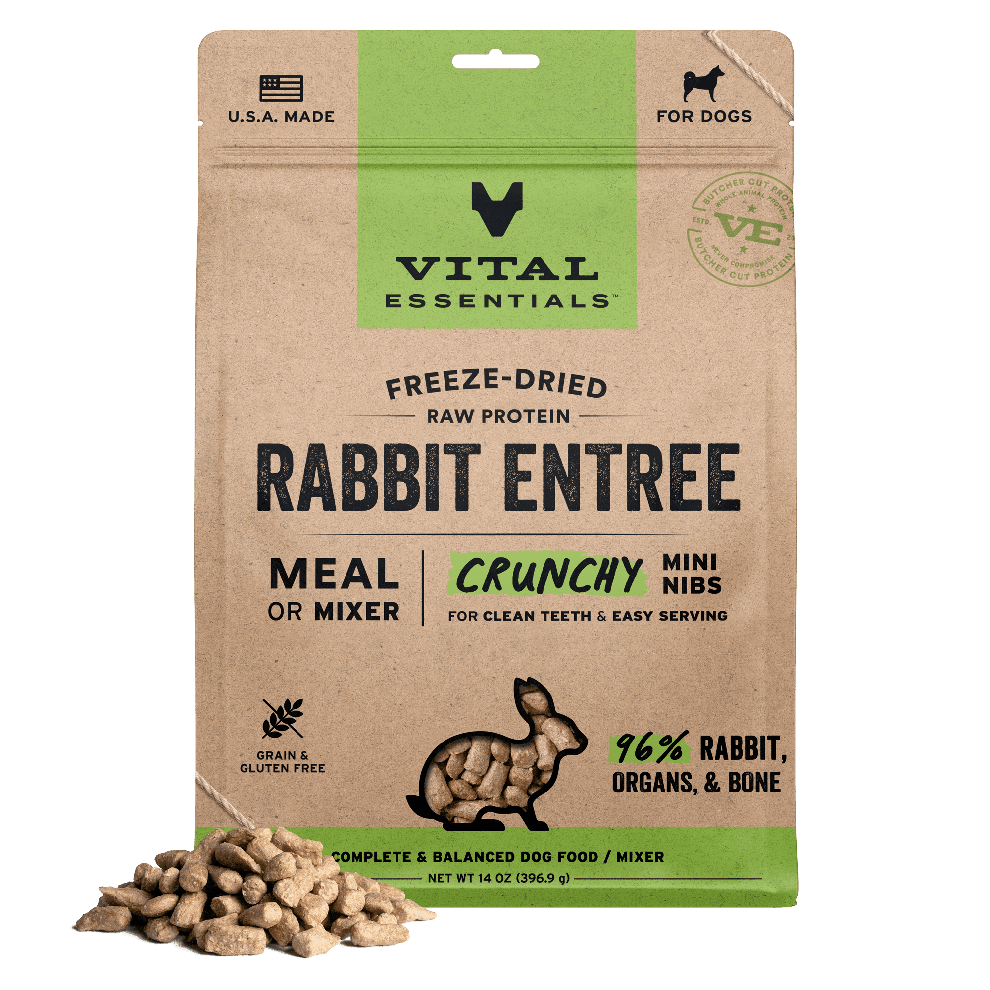 Vital Essentials Freeze Dried Dog Food, Raw Rabbit Crunchy Mini Nibs ...