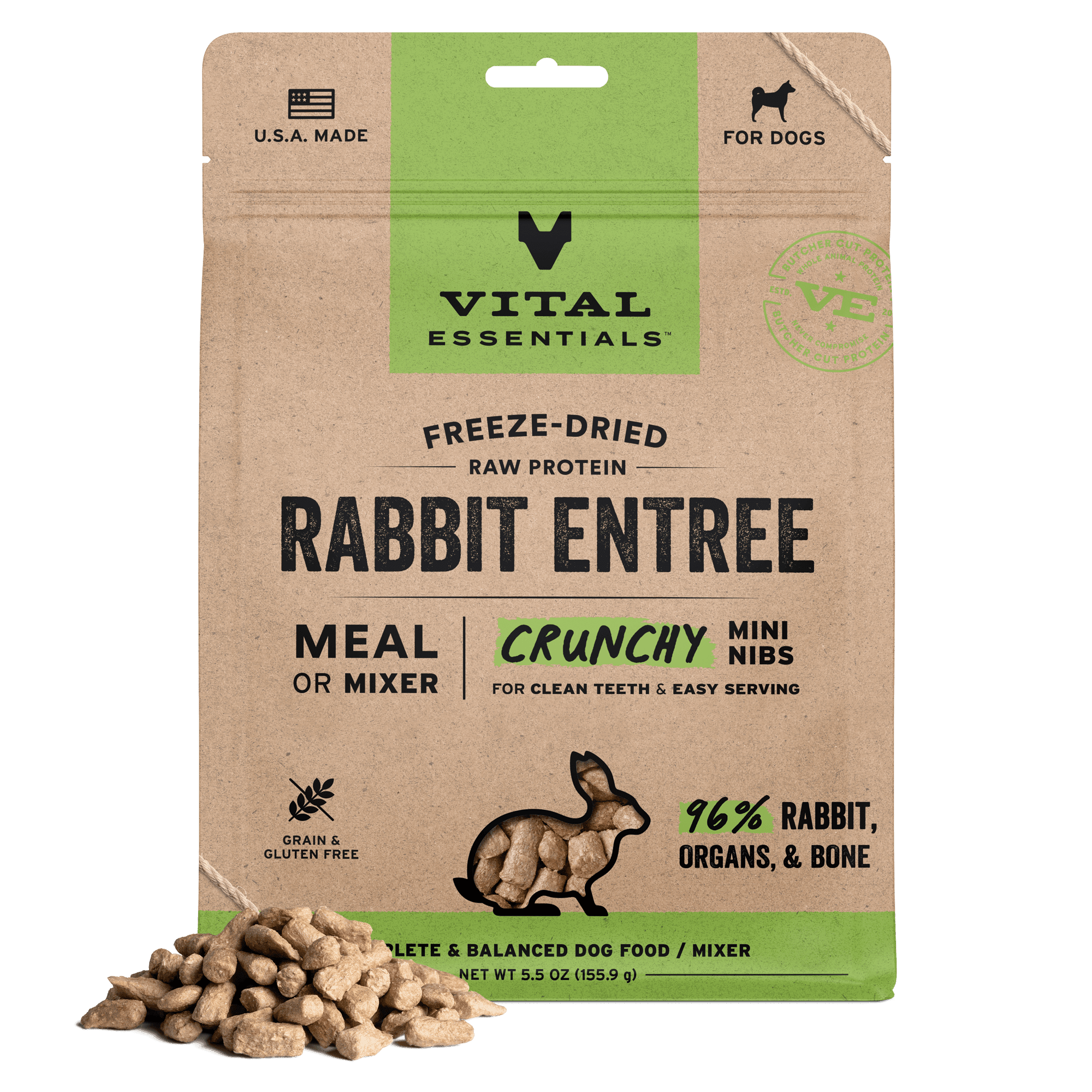 Vital Essentials Freeze Dried Raw Rabbit Dog Food, Crunchy Mini Nibs, 5 ...