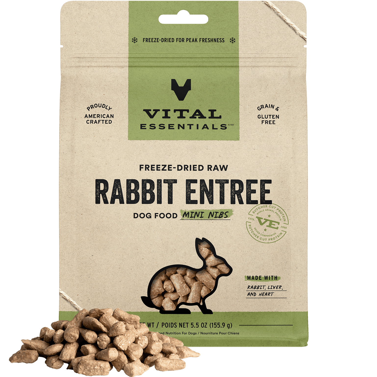 Vital Essentials Freeze Dried Raw Dog Food, Rabbit Mini Nibs Entree, 5. ...
