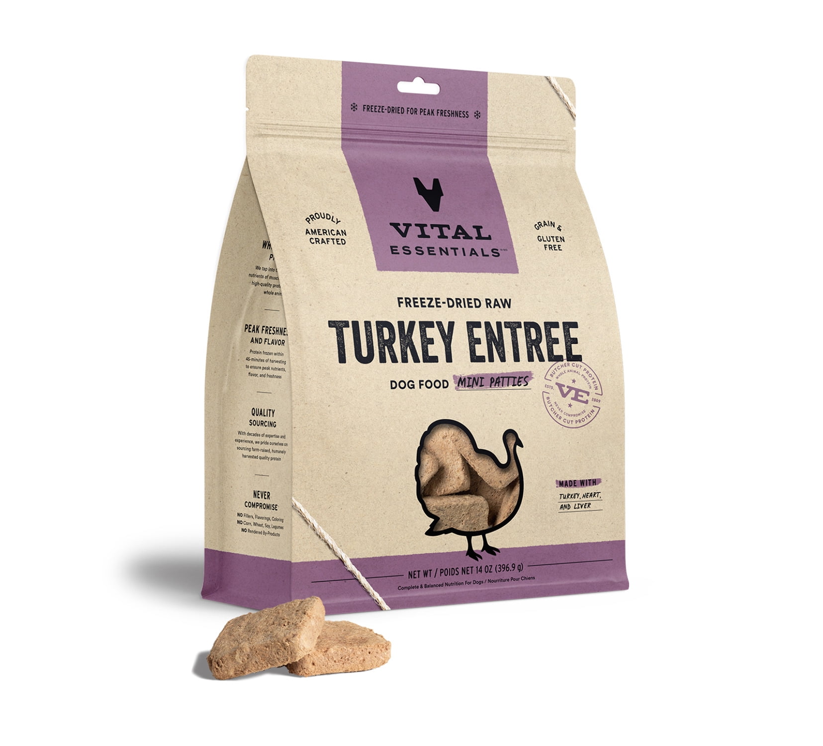 Vital Essentials Freeze Dried Raw Dog Food, Turkey Mini Patties Entree ...