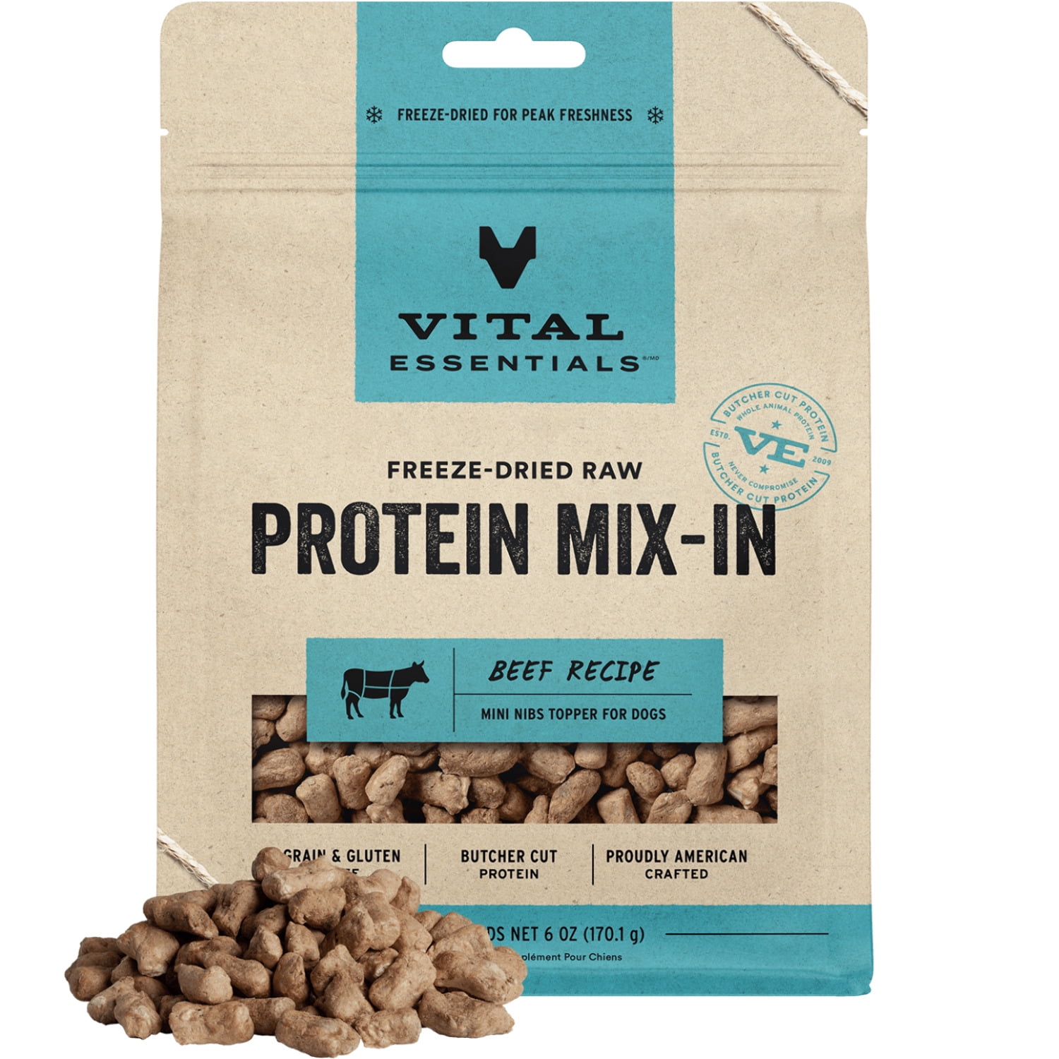 Vital Essentials Protein Mix-In Freeze-Dried Raw Beef Recipe Mini Nibs ...