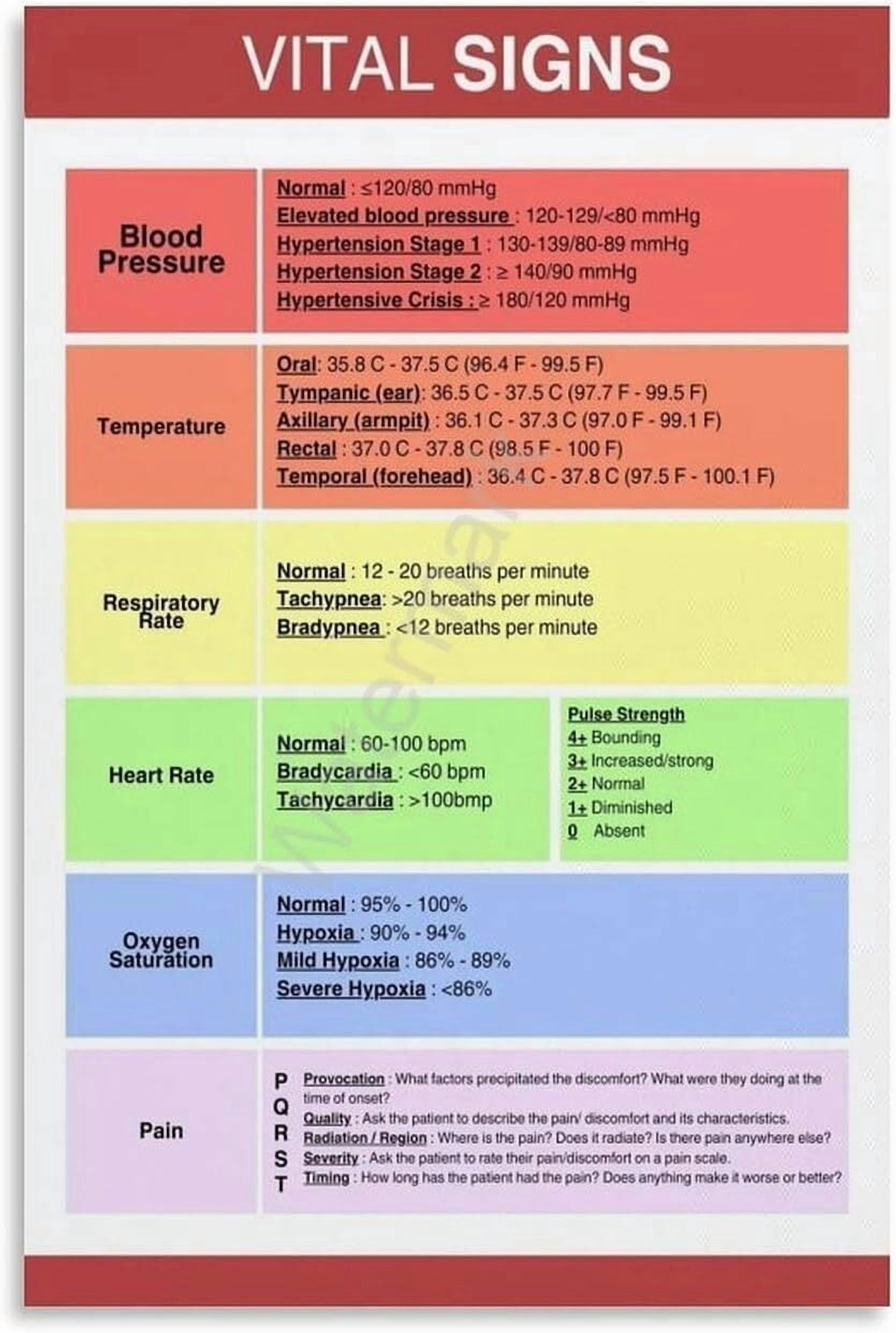 Vital Signs Chart Posters Medical Wall Art Poster Wall Art for Room ...