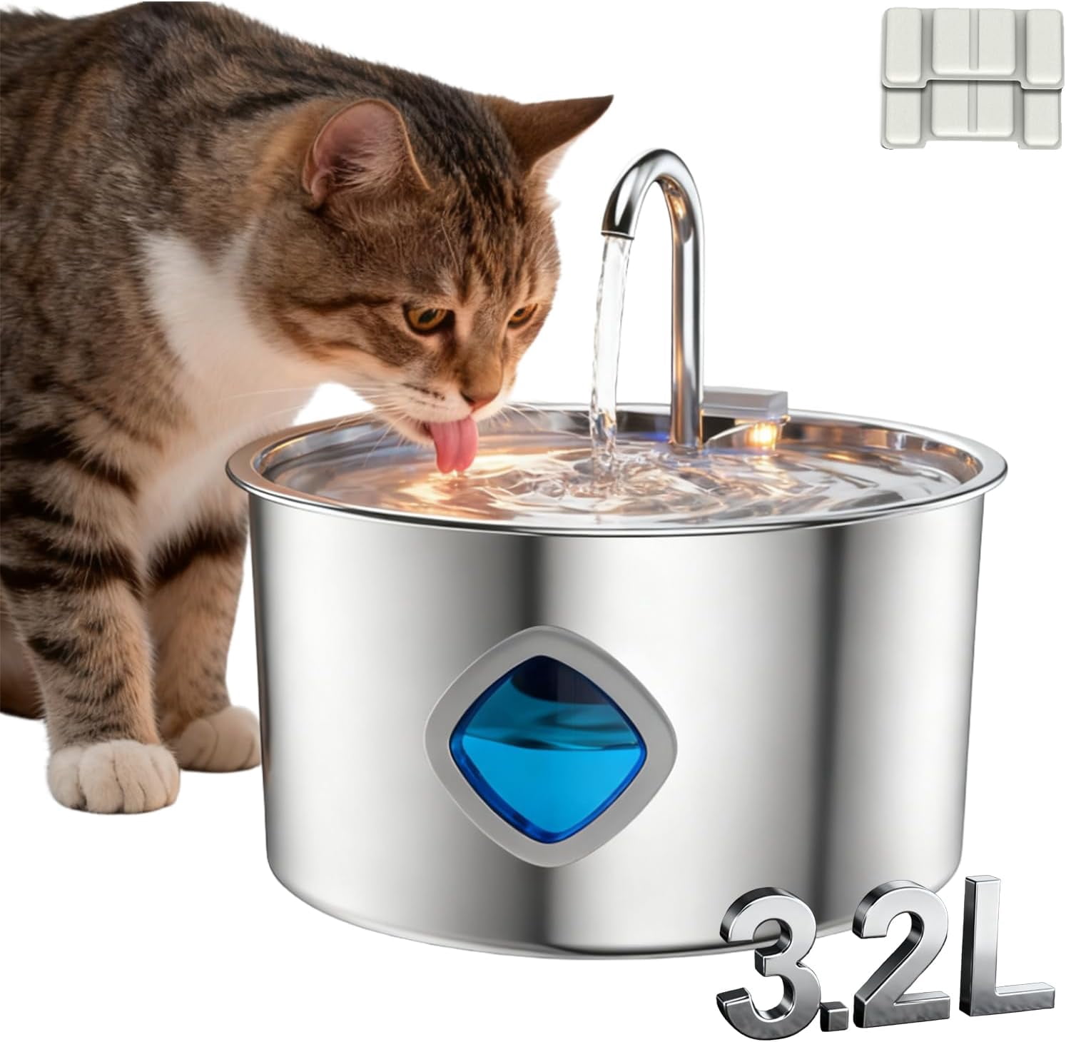 Vital Sip Cat Water Fountain - 108oz/3.2L Filtered Silent Stainless ...