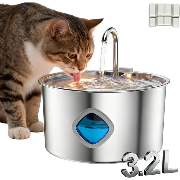 Vital Sip Cat Water Fountain - 108oz/3.2L Filtered Silent Stainless ...