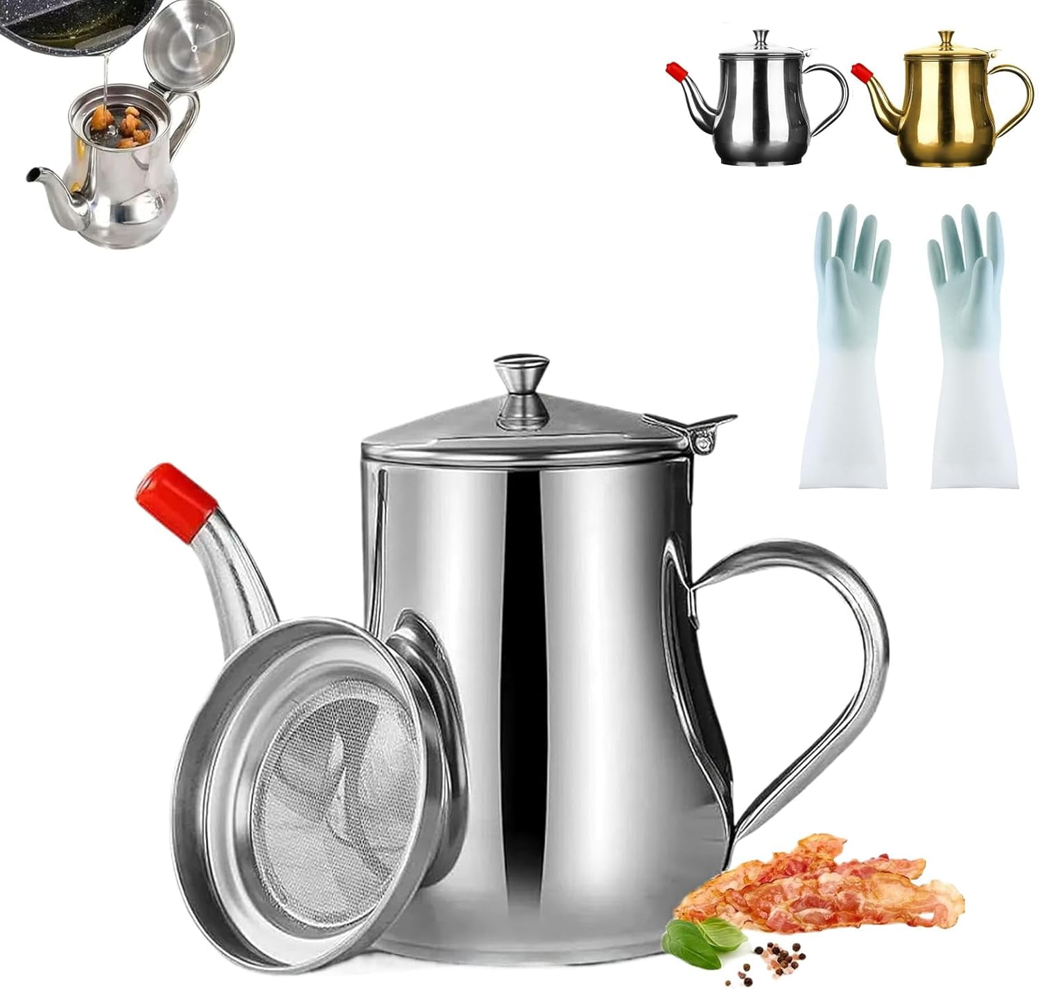 Vitalenergt Stainless Steel Oil Filter Pot, 18/24/32/48/70oz 304 Oil ...