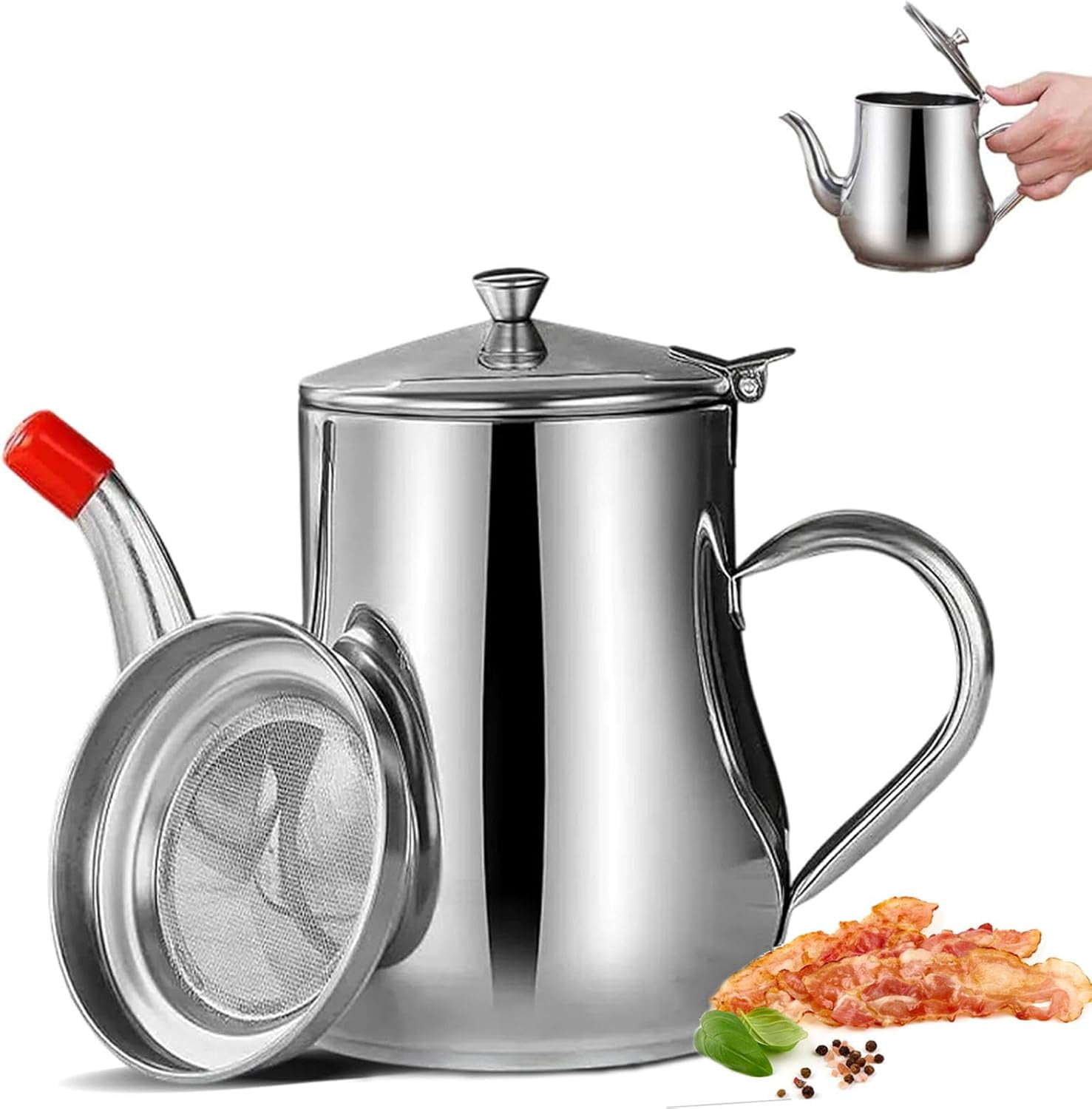 Vitalenergt Stainless Steel Oil Filter Pot, Bacon Grease Container with ...